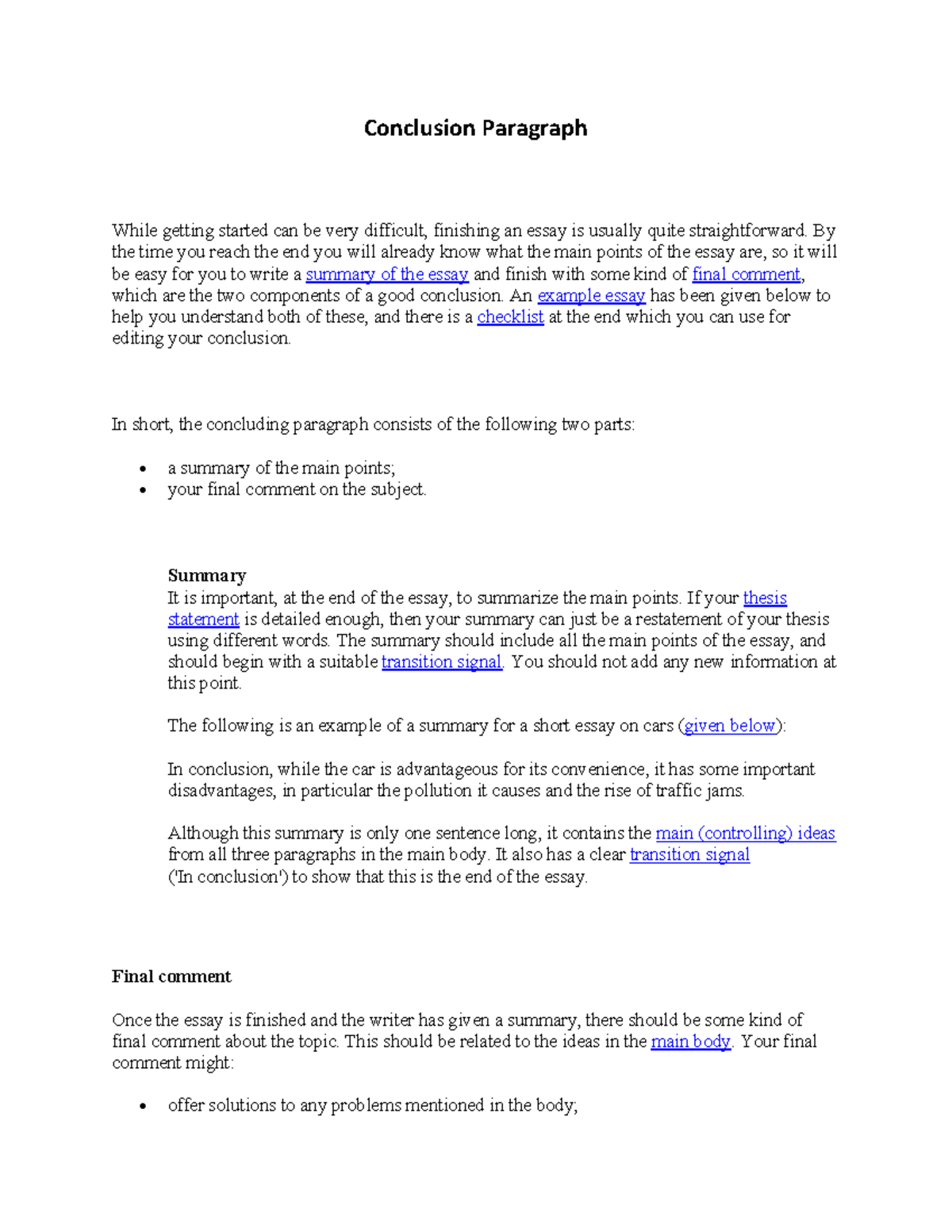 Conclusion Paragraph - Lecture notes - Advanced Writing - 8 ...
