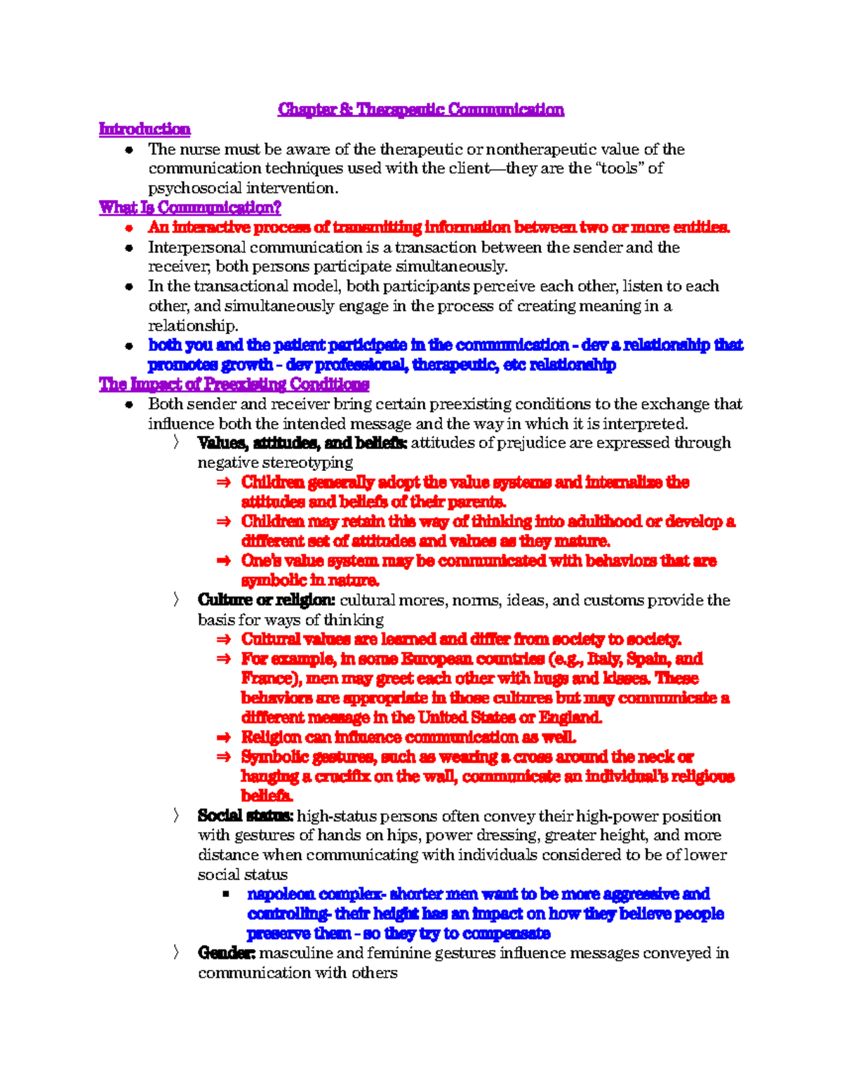 Chapter 8 Therapeutic Communication - Chapter 8: Therapeutic ...