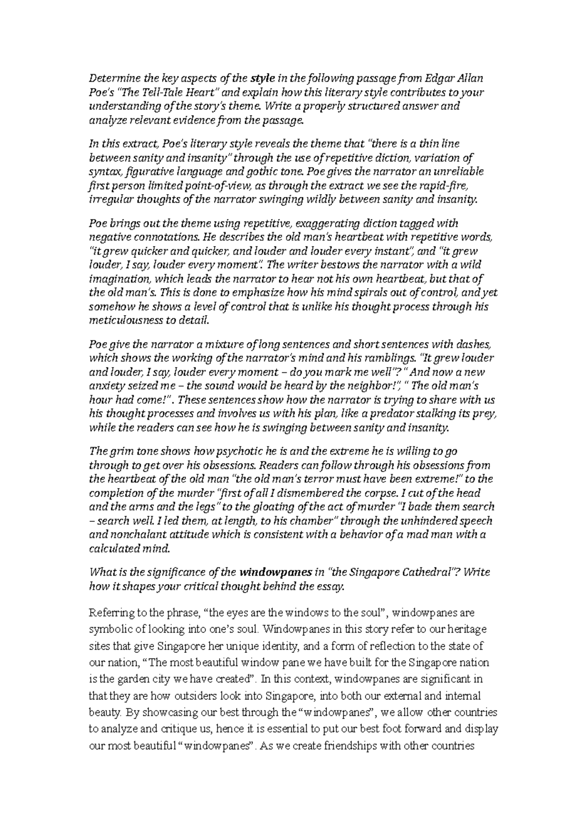 Two Seminar Qns - Case Study - Determine the key aspects of the style in the following passage ...