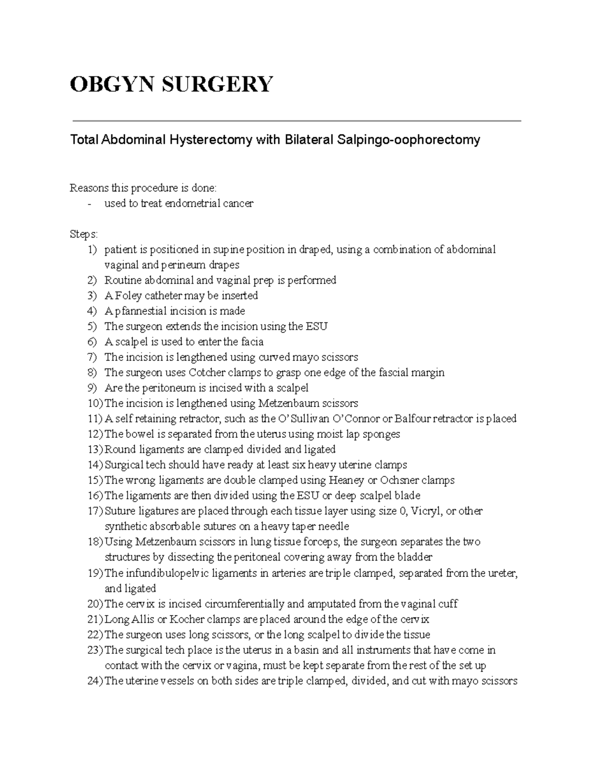 OBGYN Surgery: Total Abdominal Hysterectomy with Bilateral Reasons and ...
