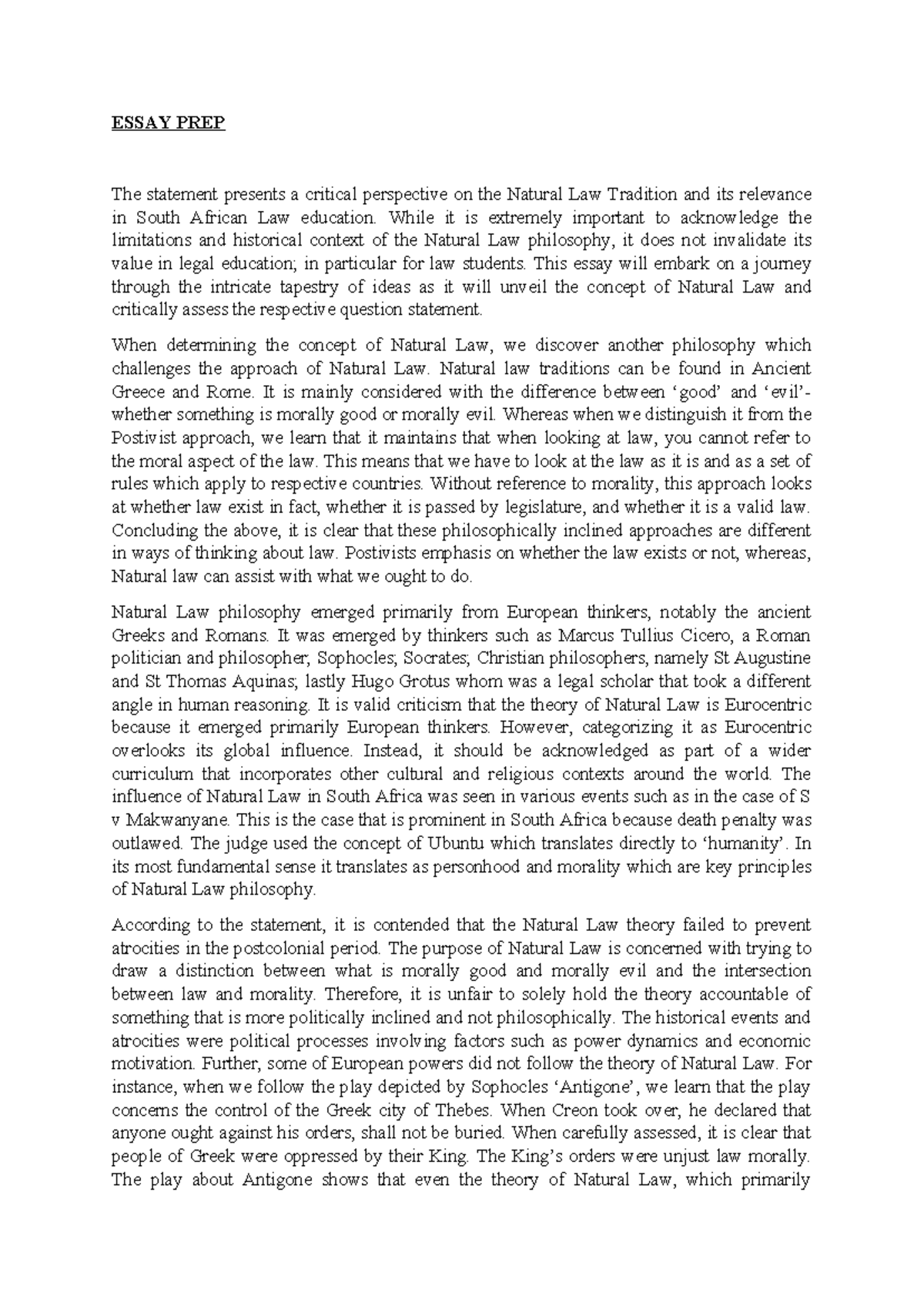 Essay PREP - Practice work - ESSAY PREP The statement presents a ...