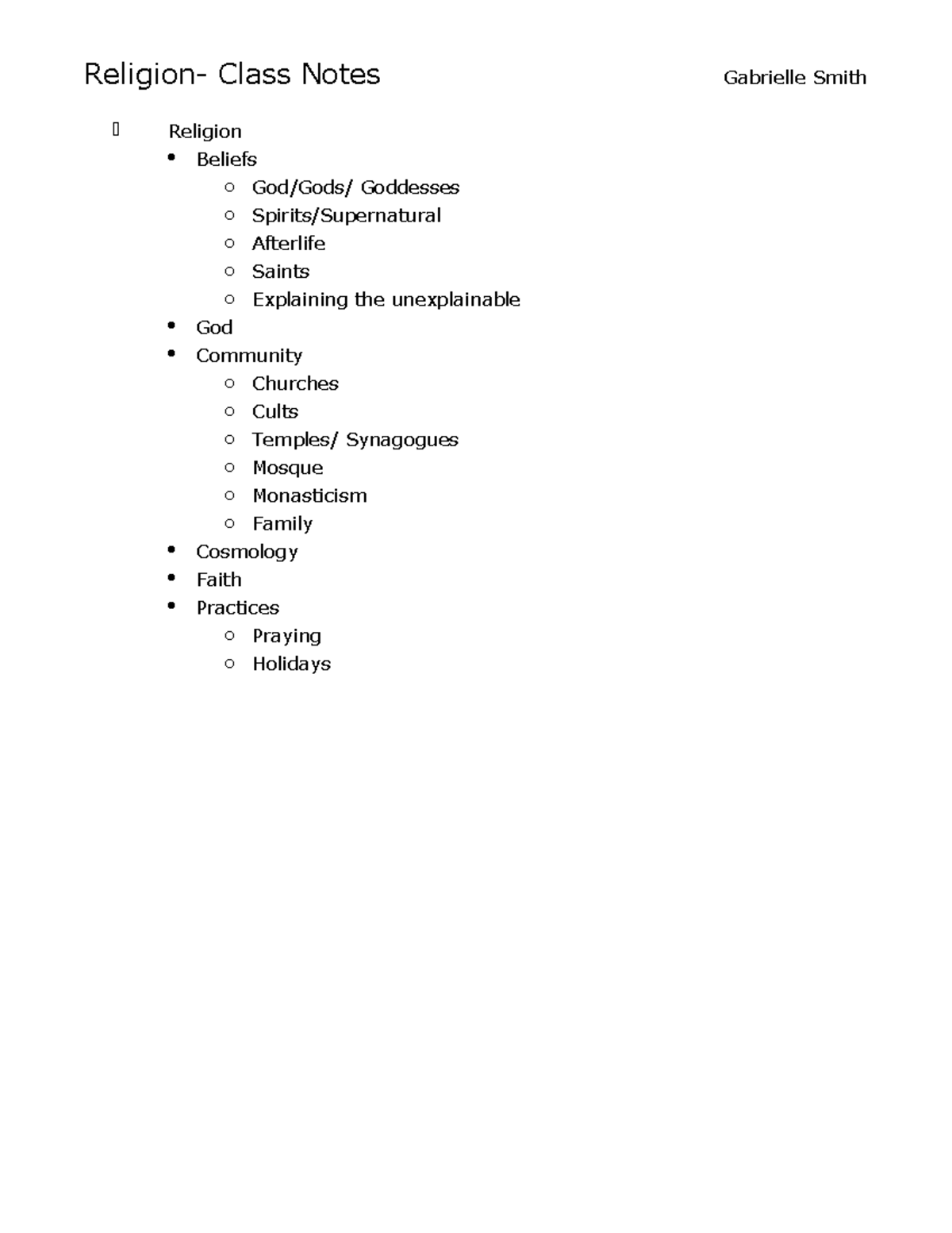 Religion- Class Notes - Class Notes Religion Beliefs o Goddesses o o ...