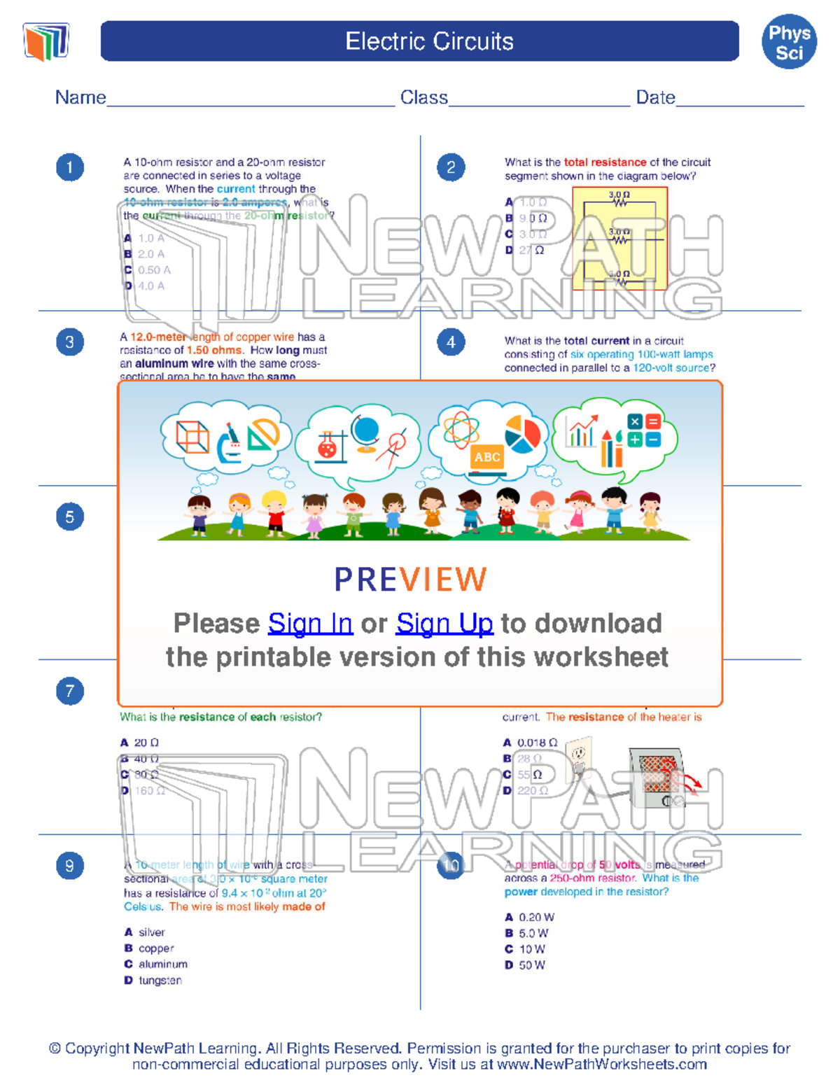Worksheet physics high school electric circuits 2 - Name ...