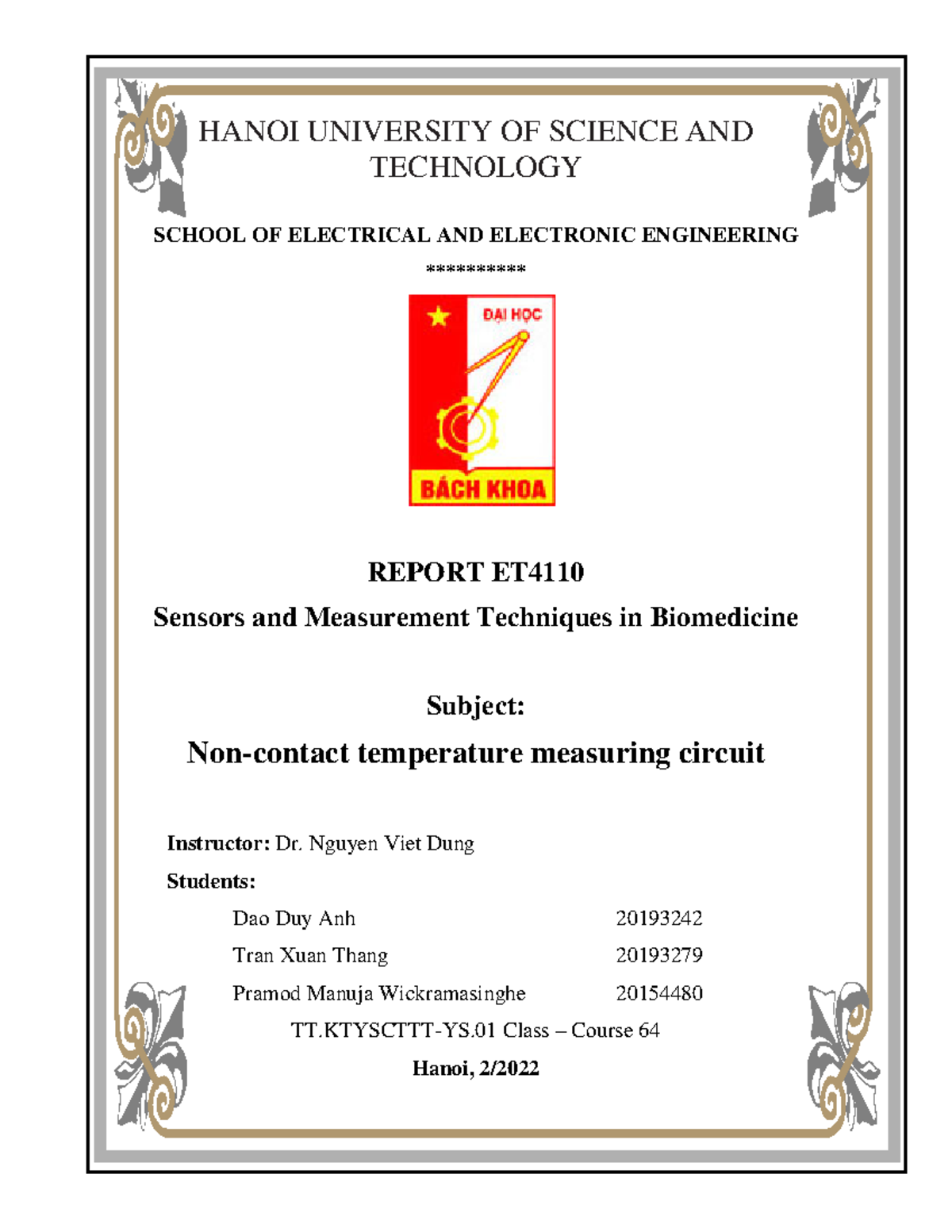Final report - none - HANOI UNIVERSITY OF SCIENCE AND TECHNOLOGY SCHOOL OF ELECTRICAL AND ...