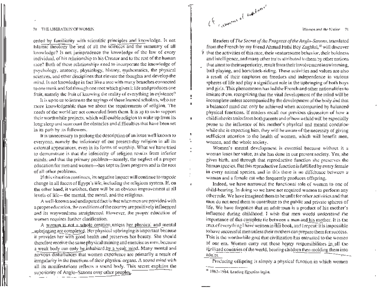 Amin Ch3 pp70 73 - Reading - 70 THE LIBERATION OF WOMEN Women and the ...