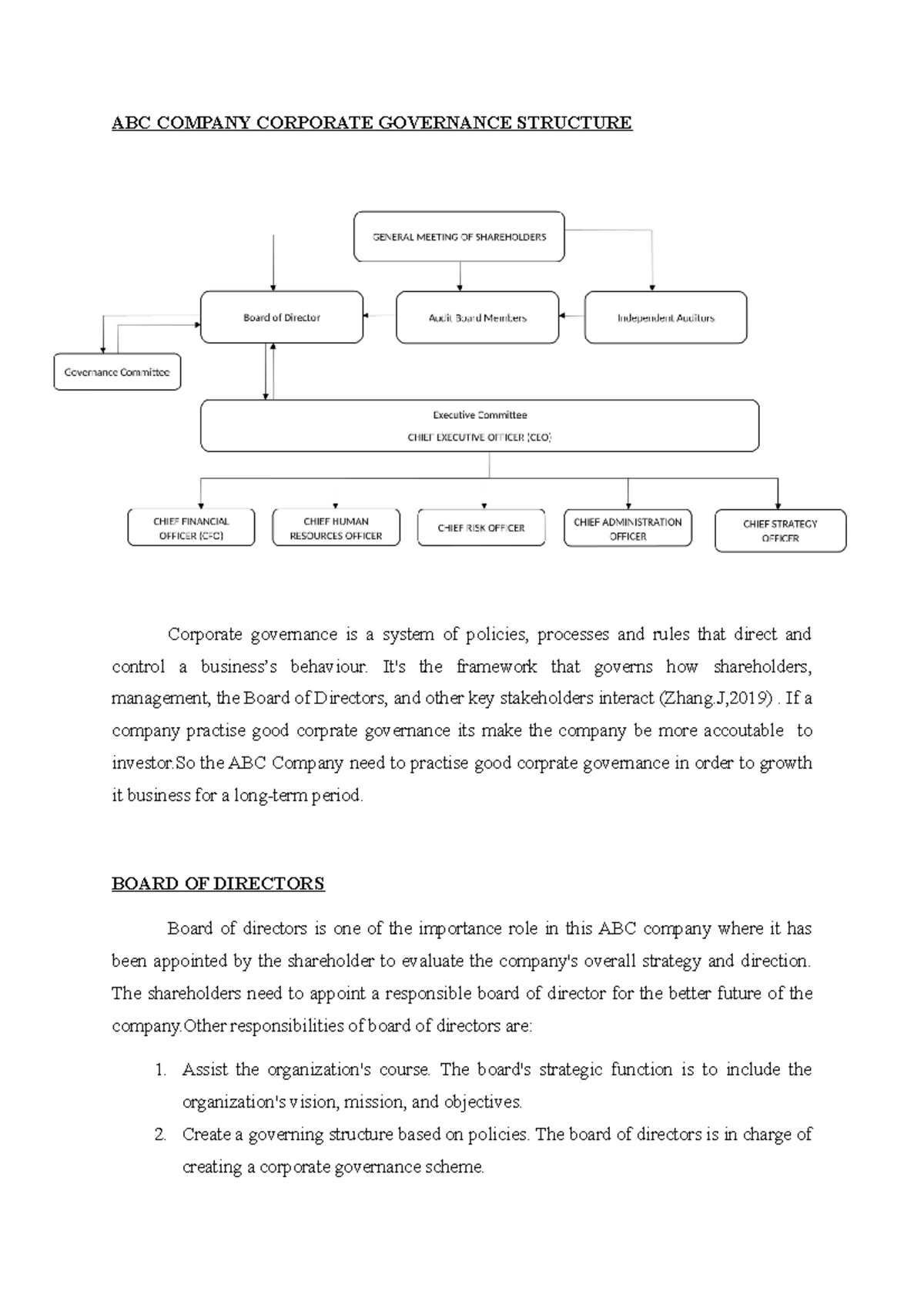 ABC Company Corporate Governance Structure - ABC COMPANY CORPORATE ...