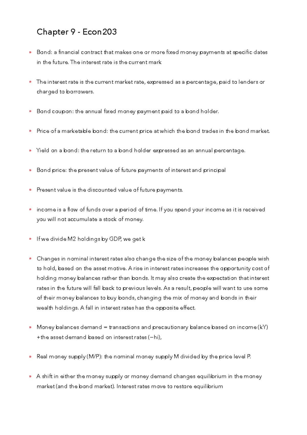 Chapter 9 - Econ203 - Chapter 9 - Econ Bond: a financial contract that ...