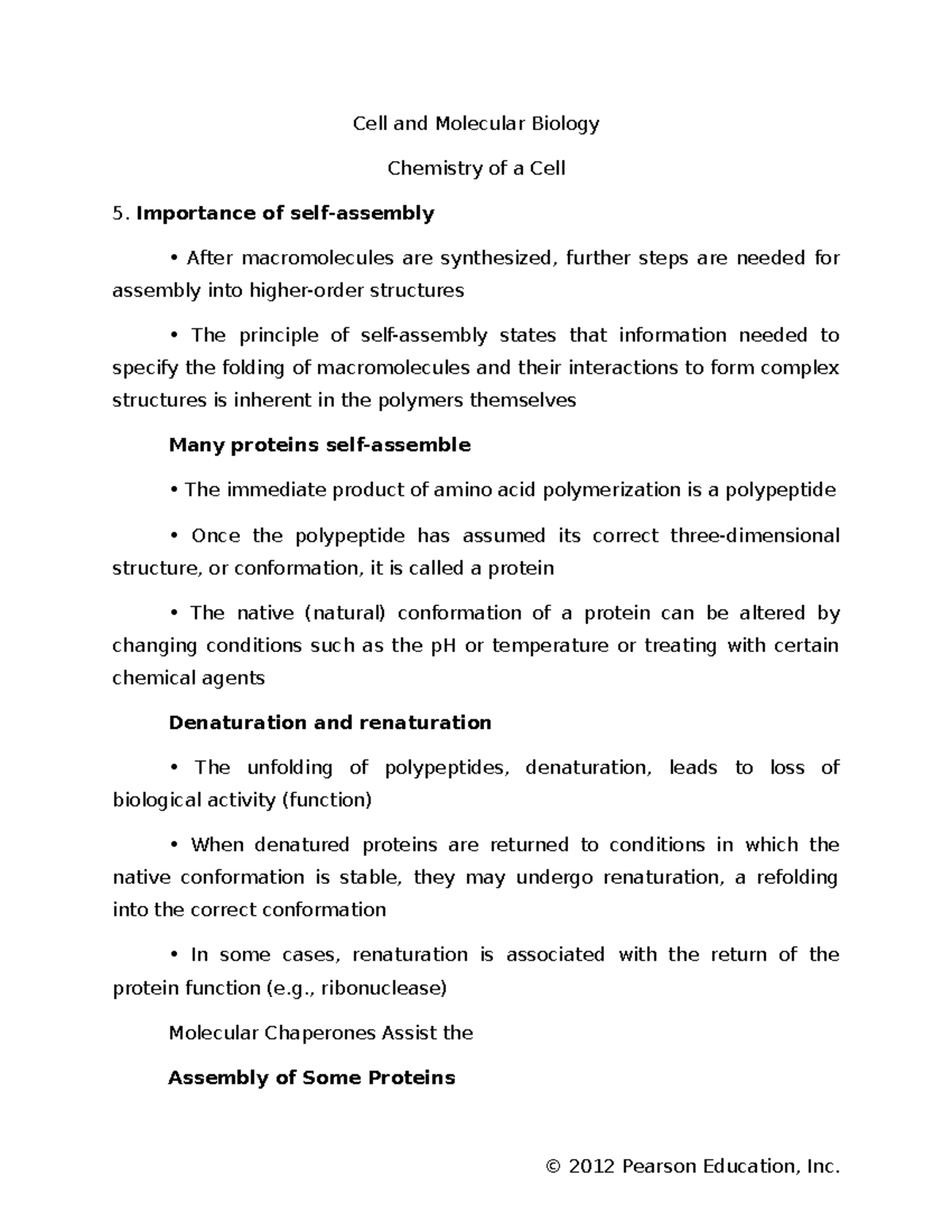 Chemistry of a Cell - Self Assembly - Cell and Molecular Biology ...