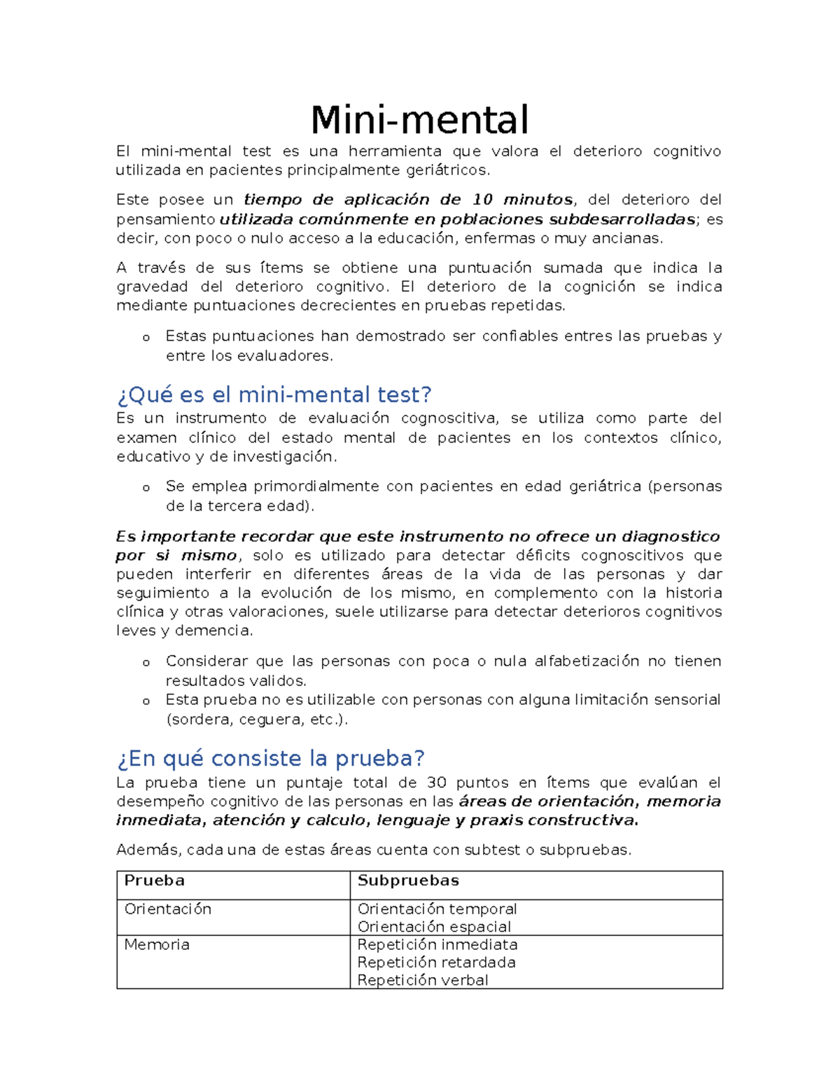 Mini mental apuntes - Mini-mental El mini-mental test es una ...