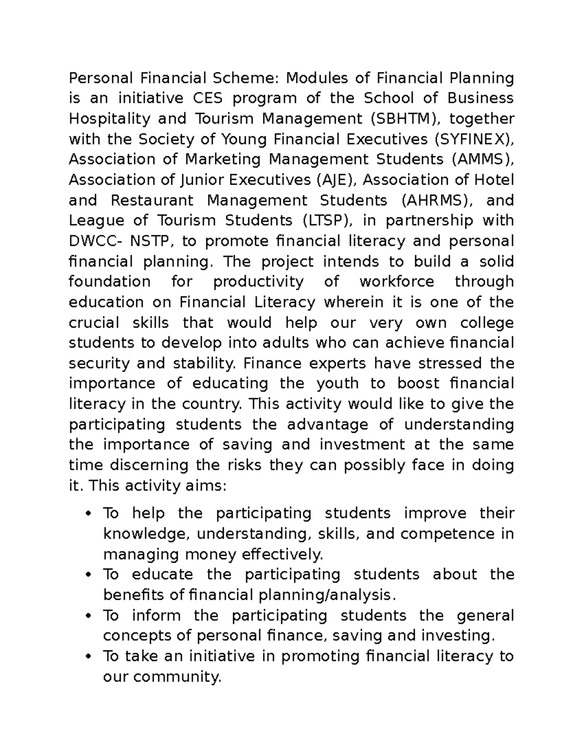 Financial Scheme NOTES HELPFUL FOR LEARNING AMEN - Personal Financial ...