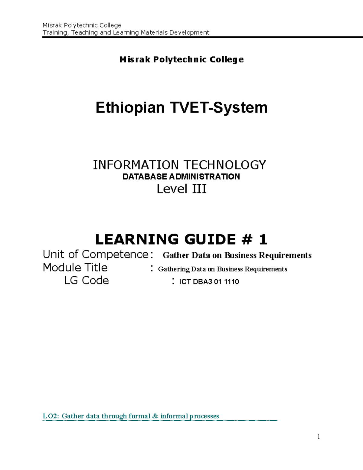 LO2 - Information Communication Technology Database Administration ...