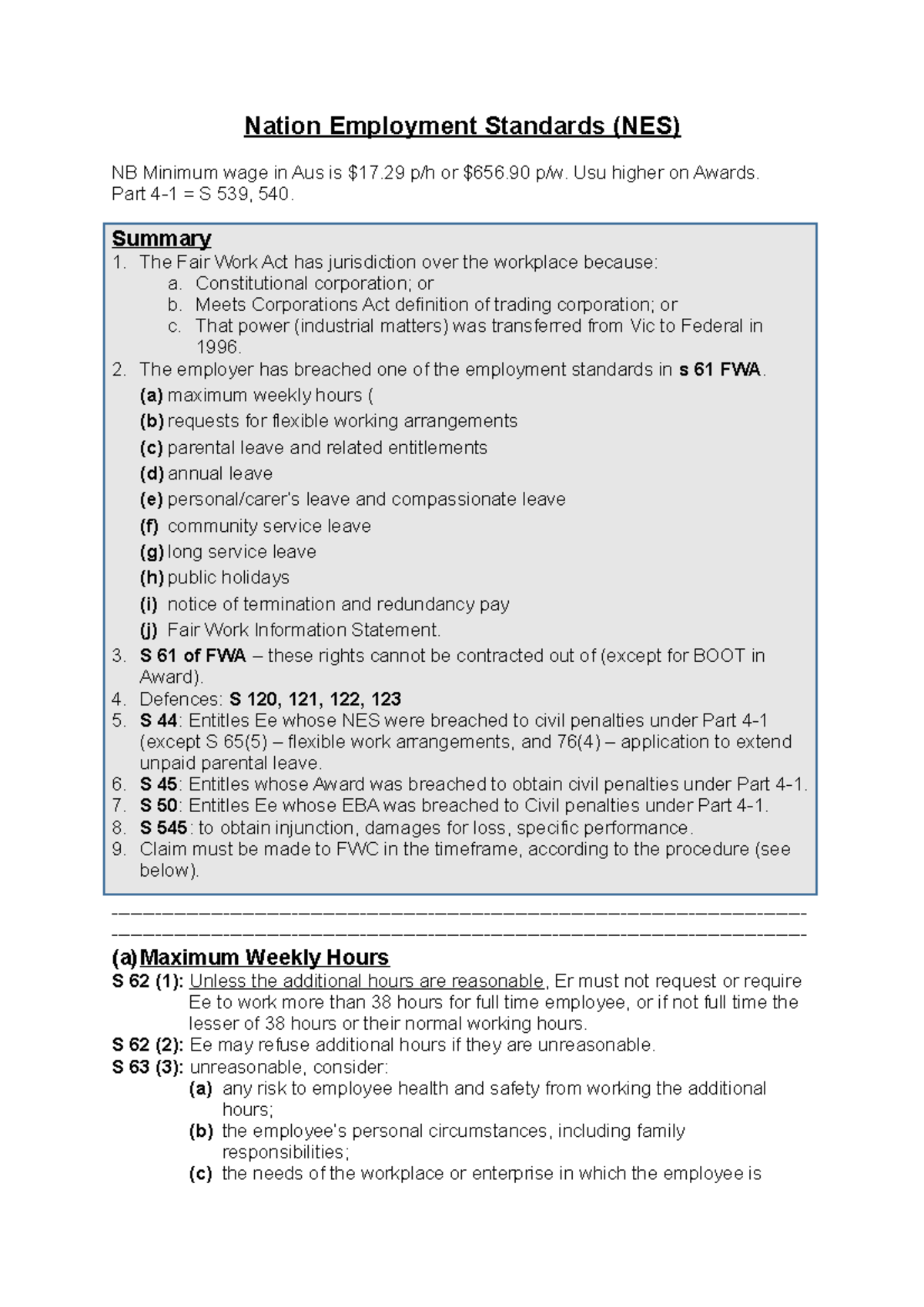 Summary - Nes - Nation Employment Standards (NES) NB Minimum wage in ...