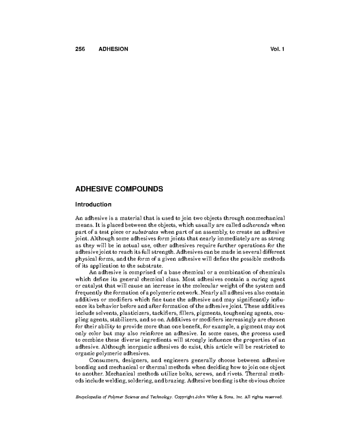 Adhesive Compounds - Its lecture notes. - 256 ADHESION Vol. 1 ADHESIVE ...