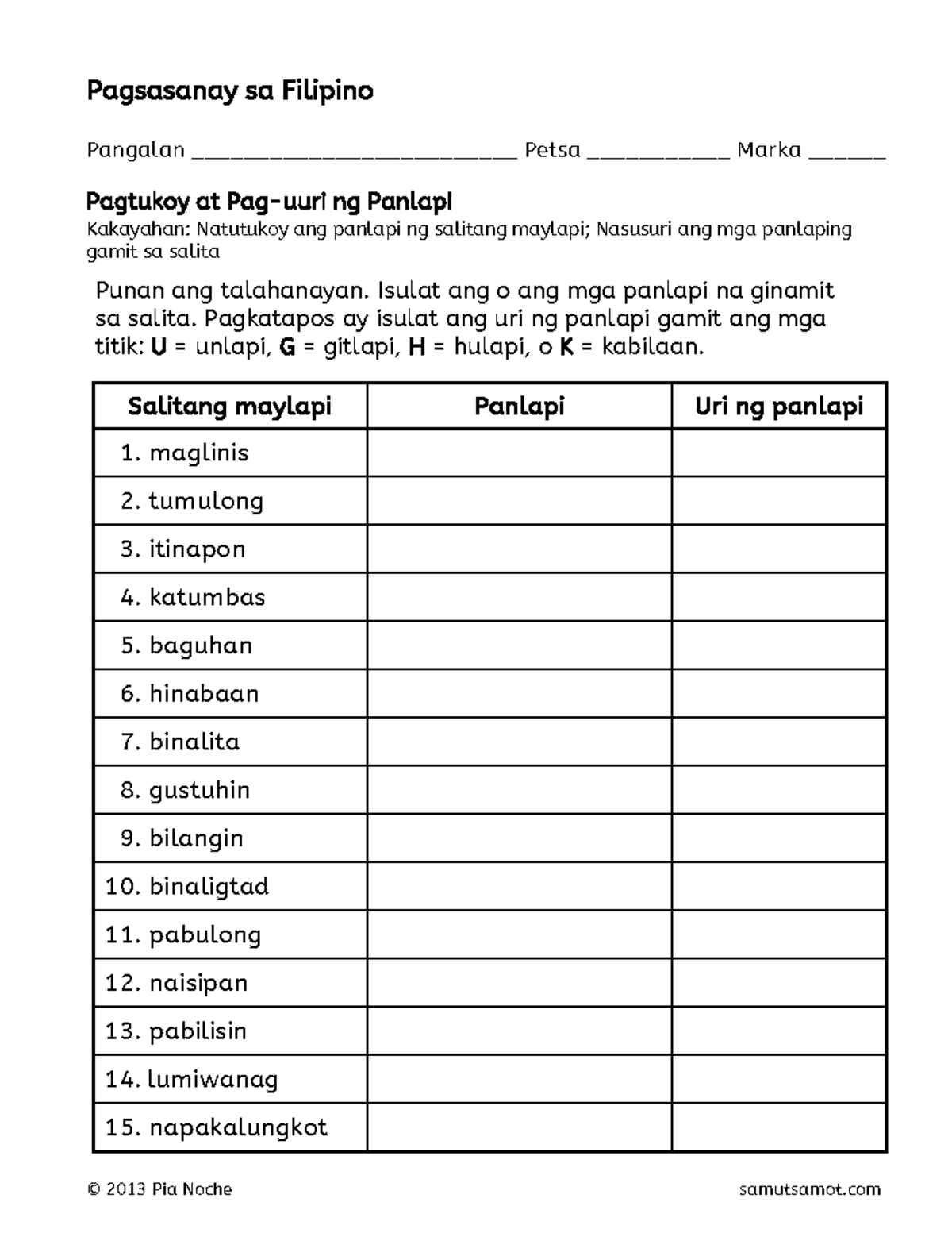 Pagtukoy-at-pag-uuri-ng-panlapi 1-1 - Pagsasanay sa Filipino Pangalan
