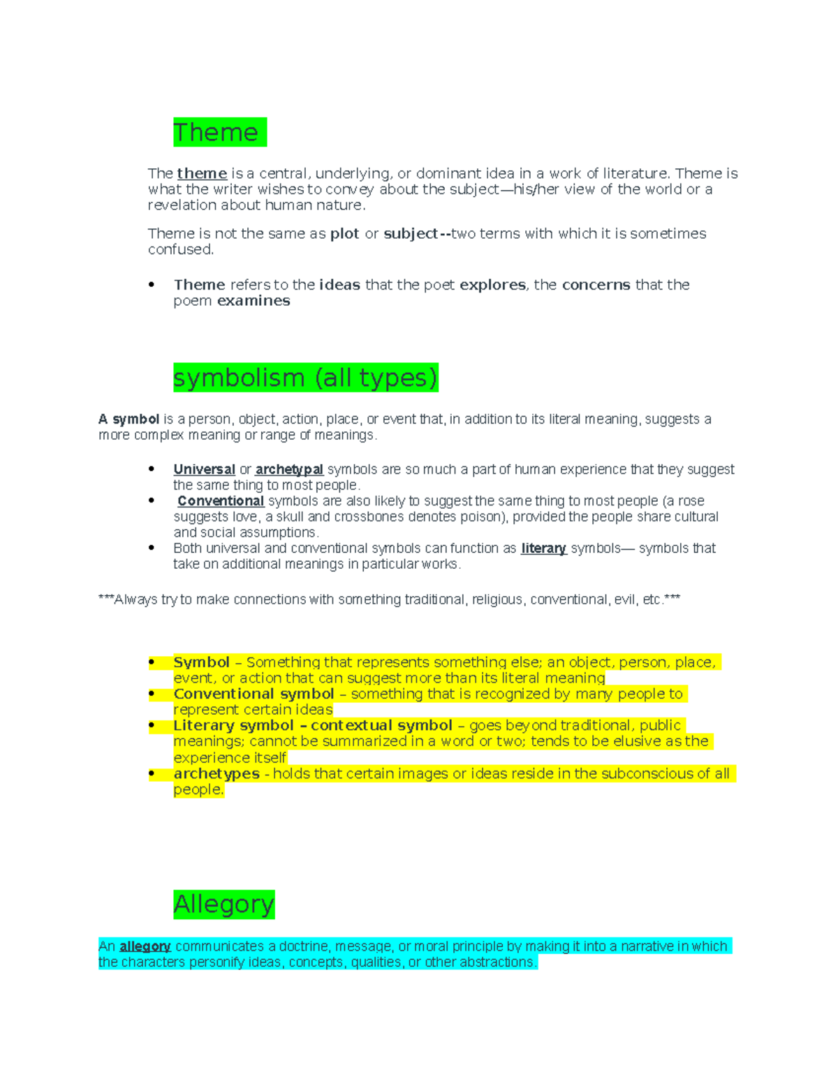 English Comp II Study Guide - Theme The theme is a central, underlying ...