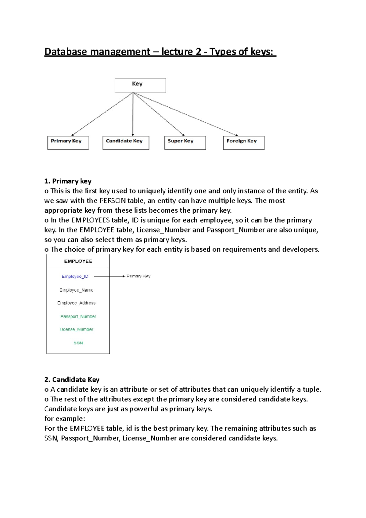 Database management – lecture 2 - Types of keys- As we saw with the ... Database management – lecture 2 - Types of keys- As we saw with the ...