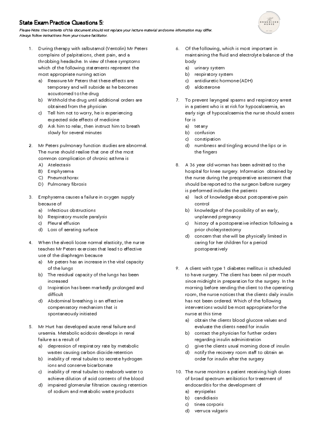 Practice Questions Exam Practice Questions 5 - State Exam Practice ...
