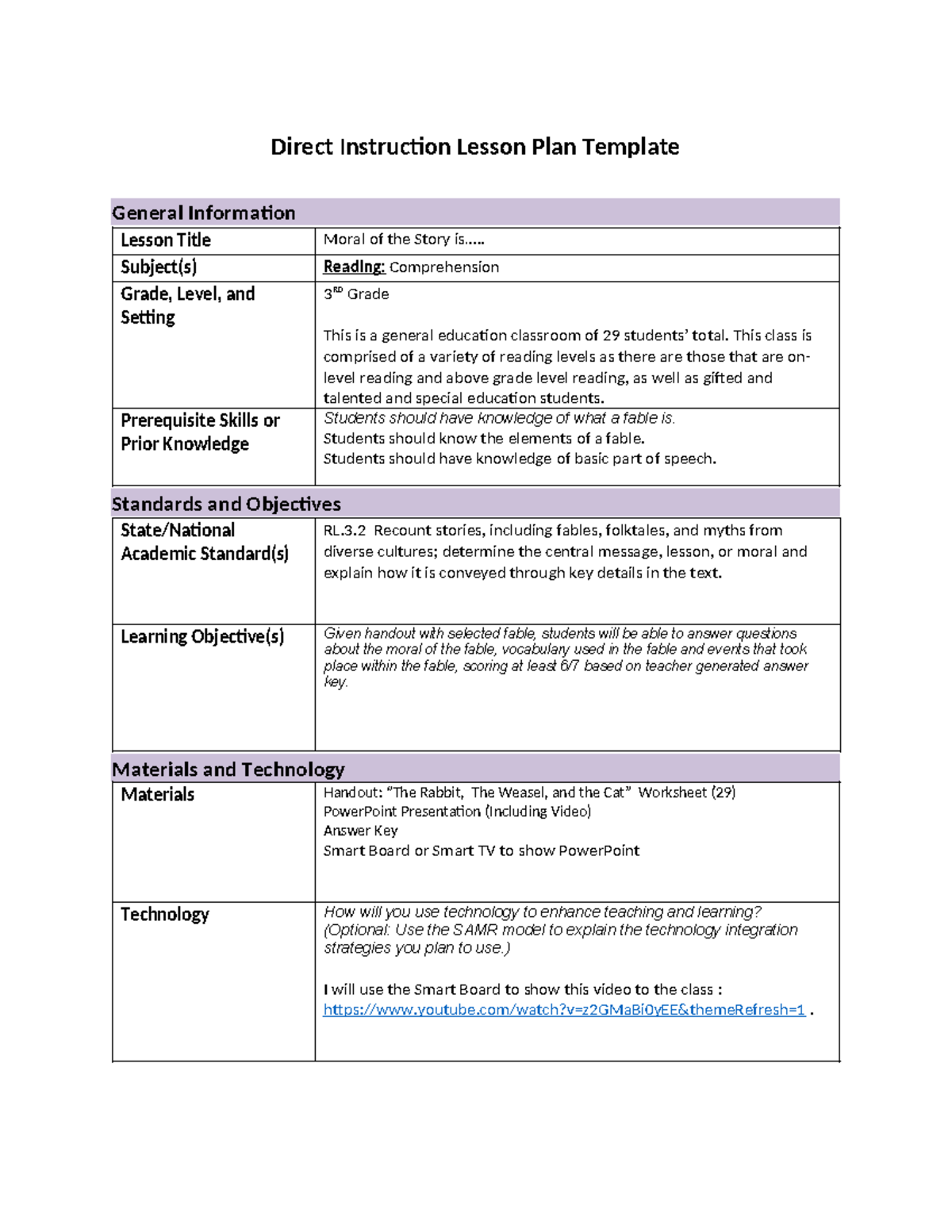 C909 TASK - c909 passed - Direct Instruction Lesson Plan Template General Information Lesson ...