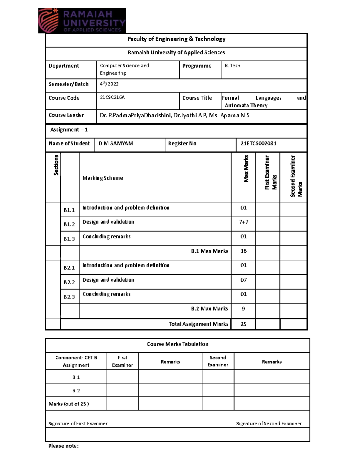 FLAT Assignment - Faculty of Engineering & Technology ####### Ramaiah University of Applied ...