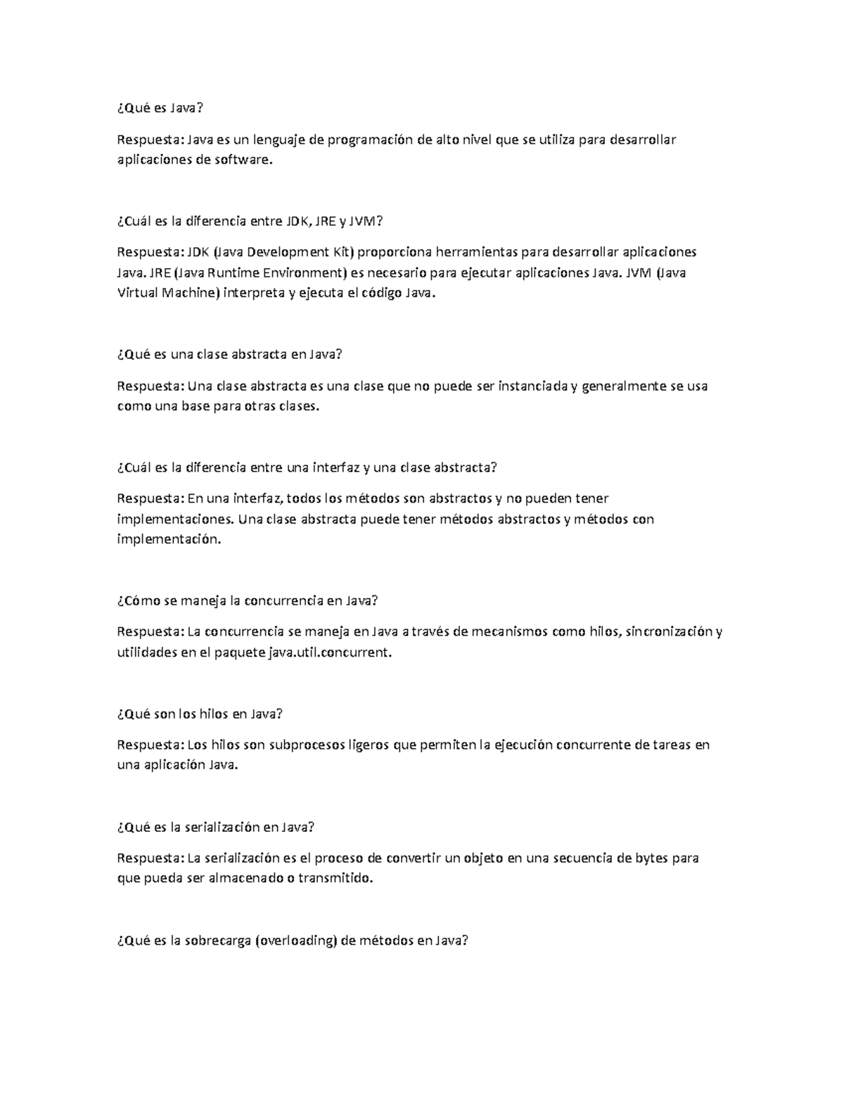 Preguntas para entrevista Java - ¿Qué es Java? Respuesta: Java es un lenguaje de programación de ...