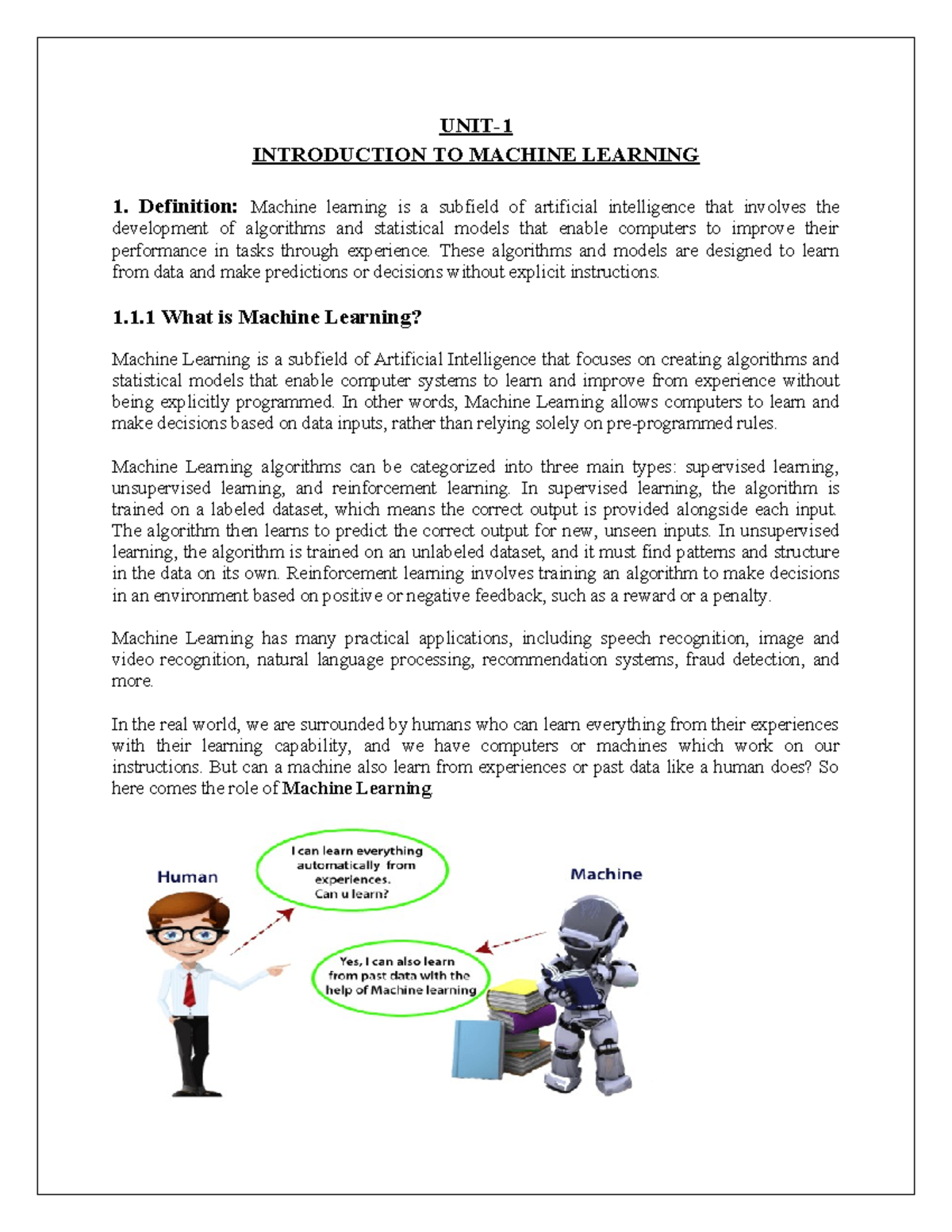 ML-unit 1 - Machine Learning Course - UNIT- INTRODUCTION TO MACHINE ...