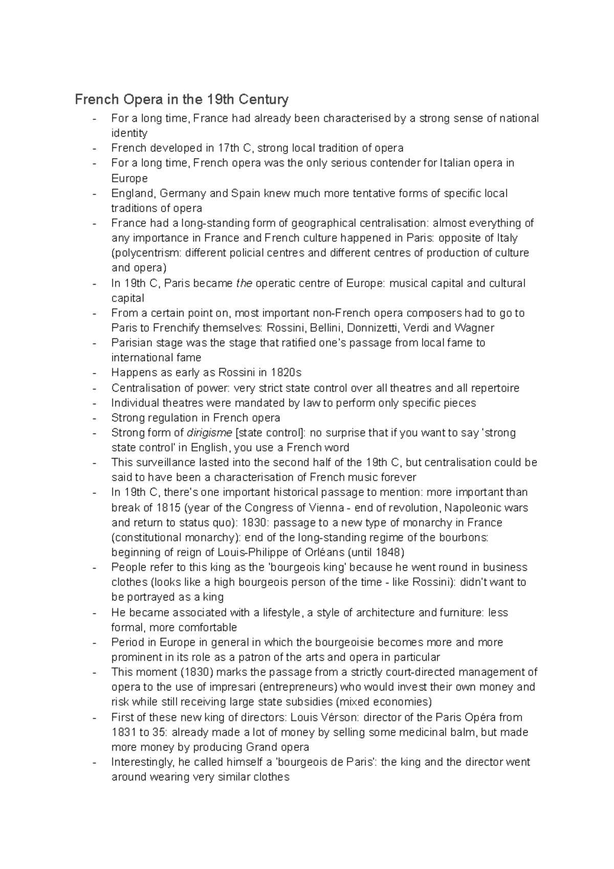 French Opera - Paper 3 - History II Lecture 7 Notes - French Opera in ...