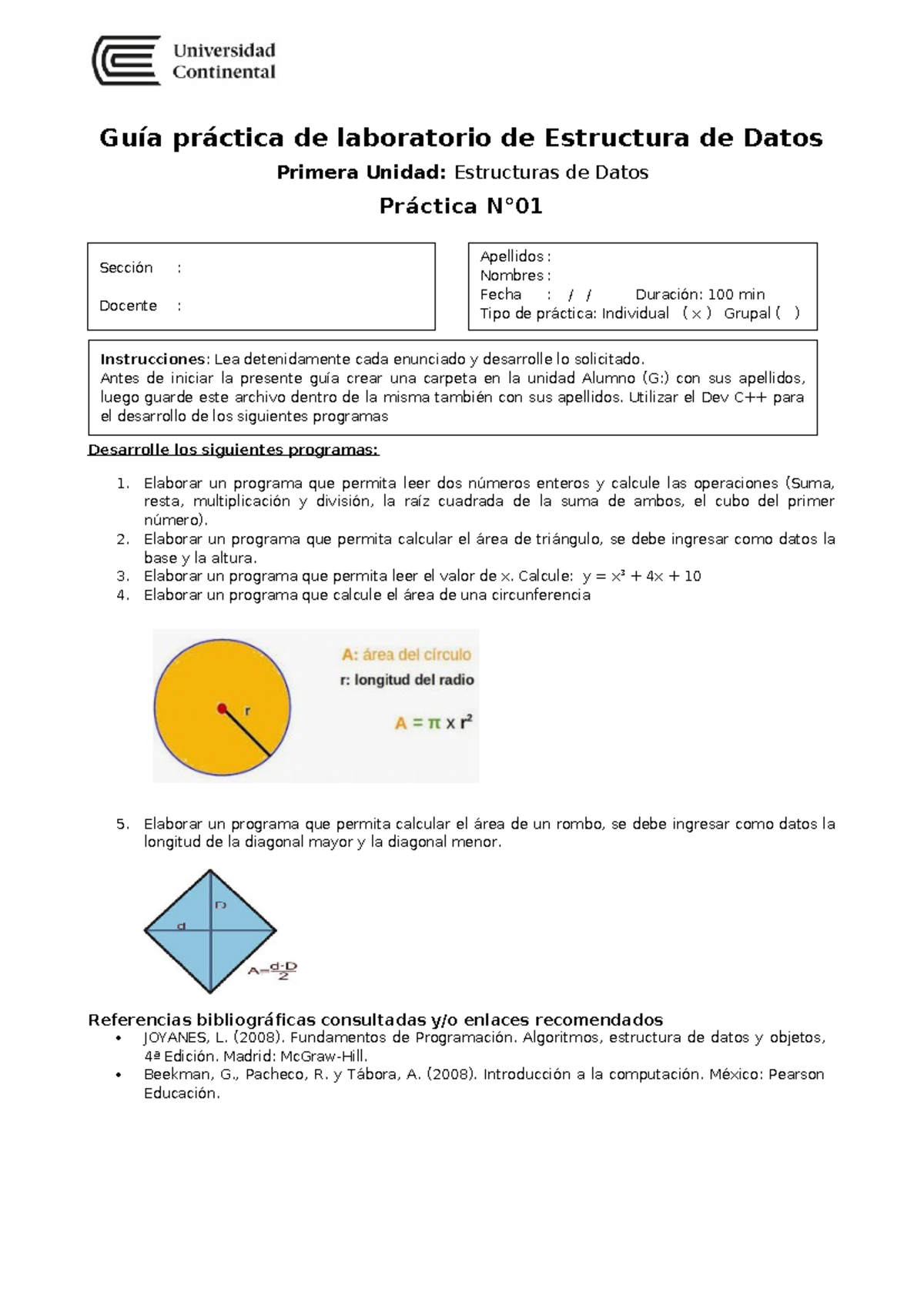 Guia de Practica 01 - Guía práctica de laboratorio de Estructura de ...