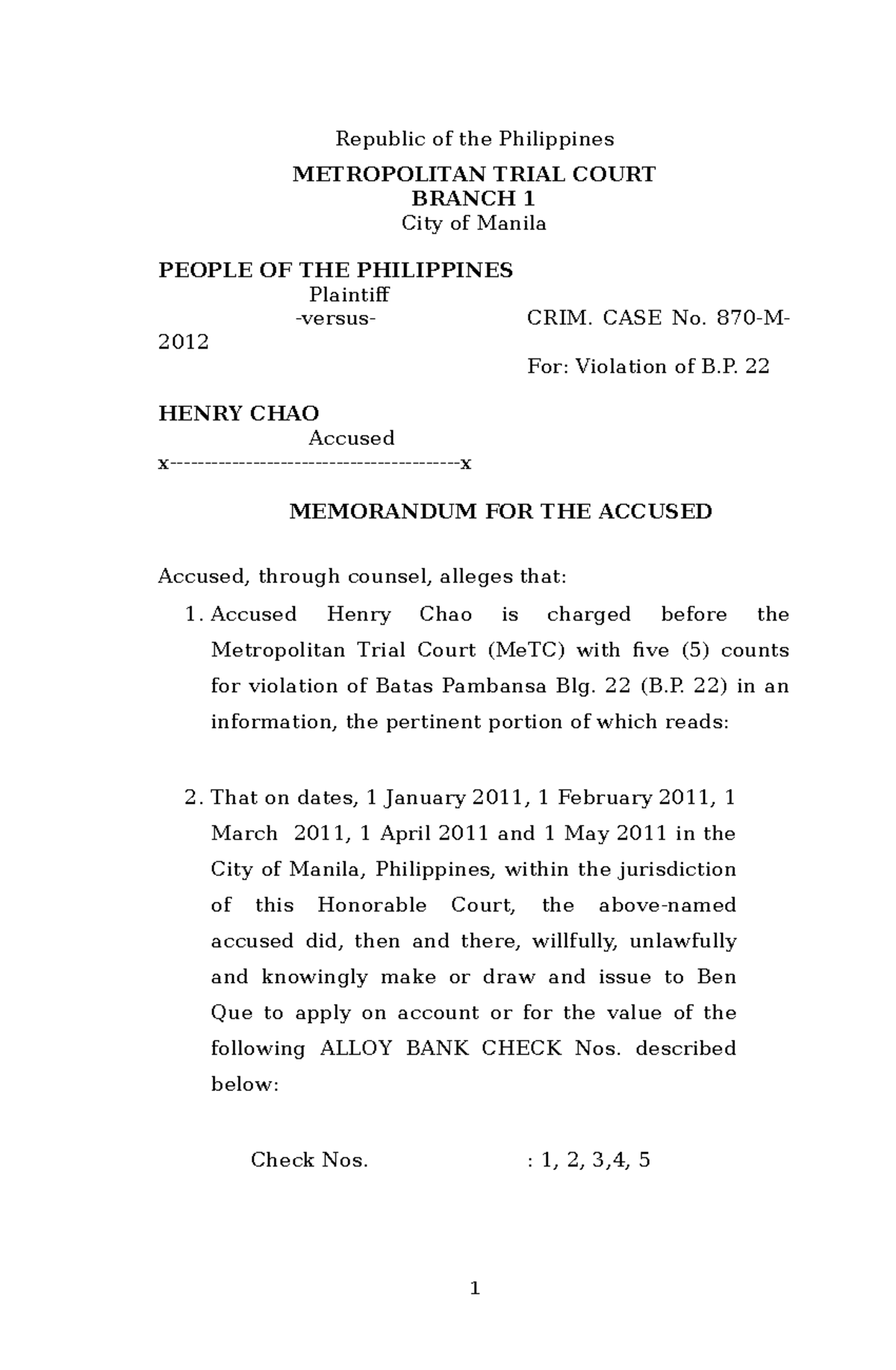 407222361 Memorandum FOR THE Accused docx - Republic of the Philippines ...