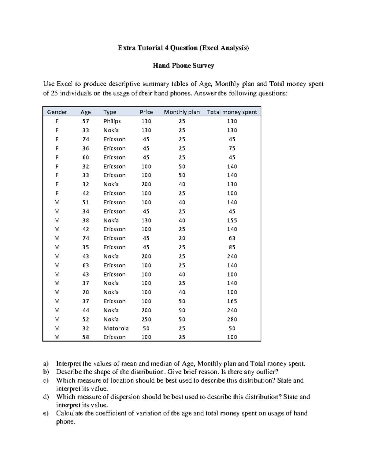 Extra Tutorial 4 Question 117 - Business Statistics - Studocu