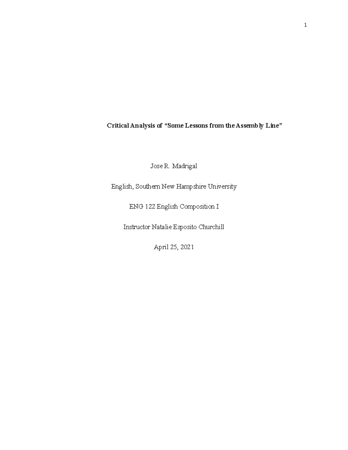 Module 7-3 Revision Draft Southern New Hampshire University ENG-122 ...