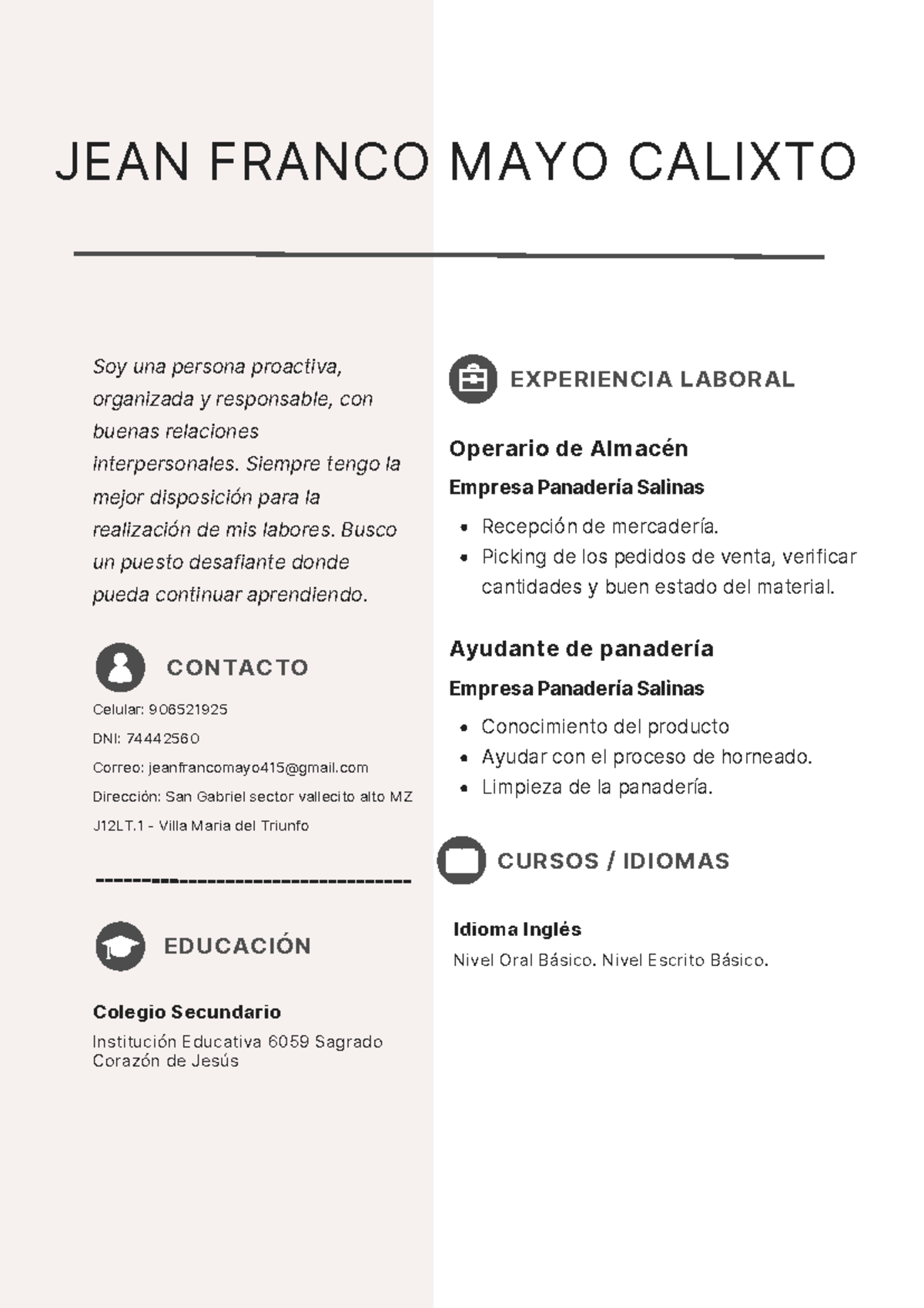 CV MAYO JEAN Franco - Colegio Secundario Institución Educativa 6059 ...