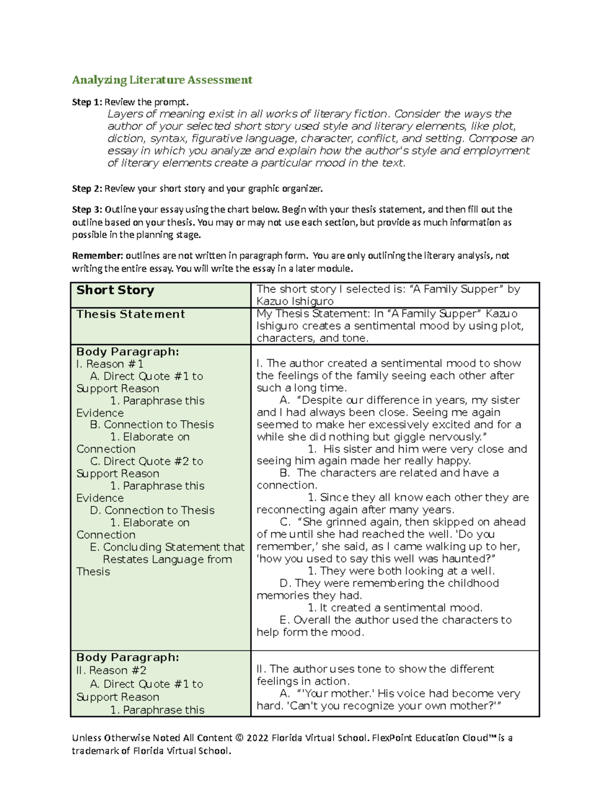 Analyzing literature assess rubric - Analyzing Literature Assessment ...