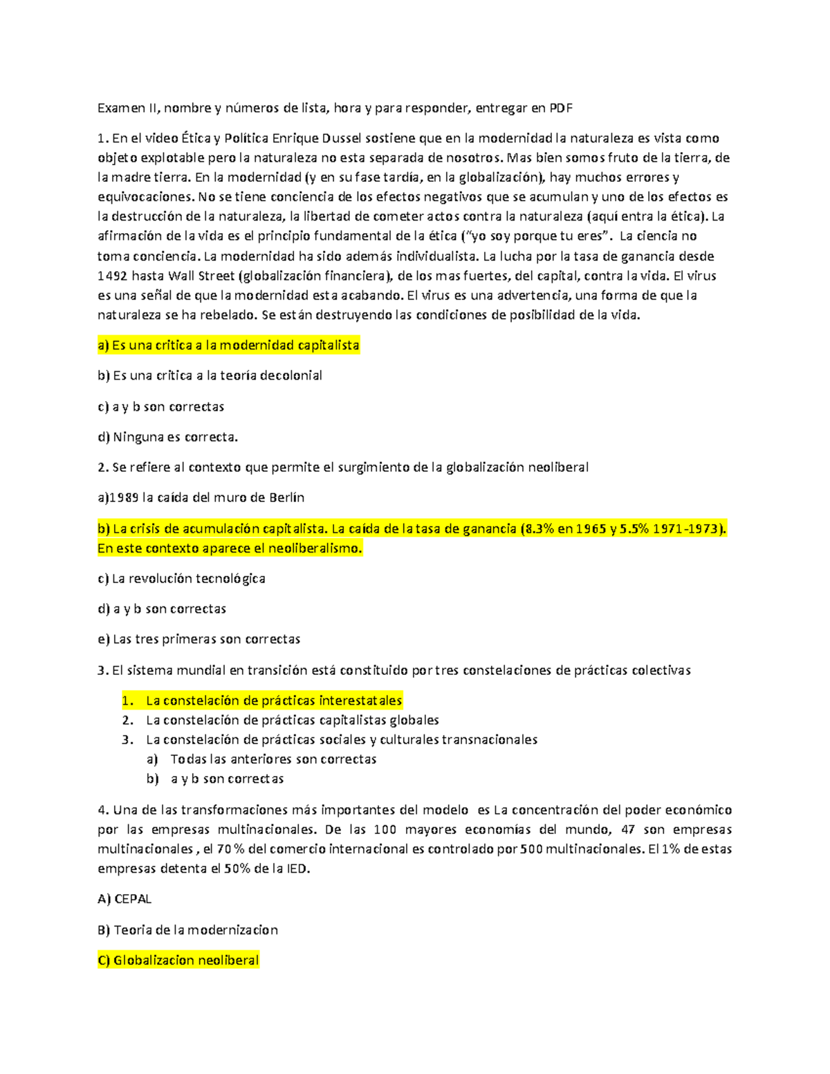Examen Grupo 2 - Examen II, nombre y números de lista, hora y para responder, entregar en PDF En ...