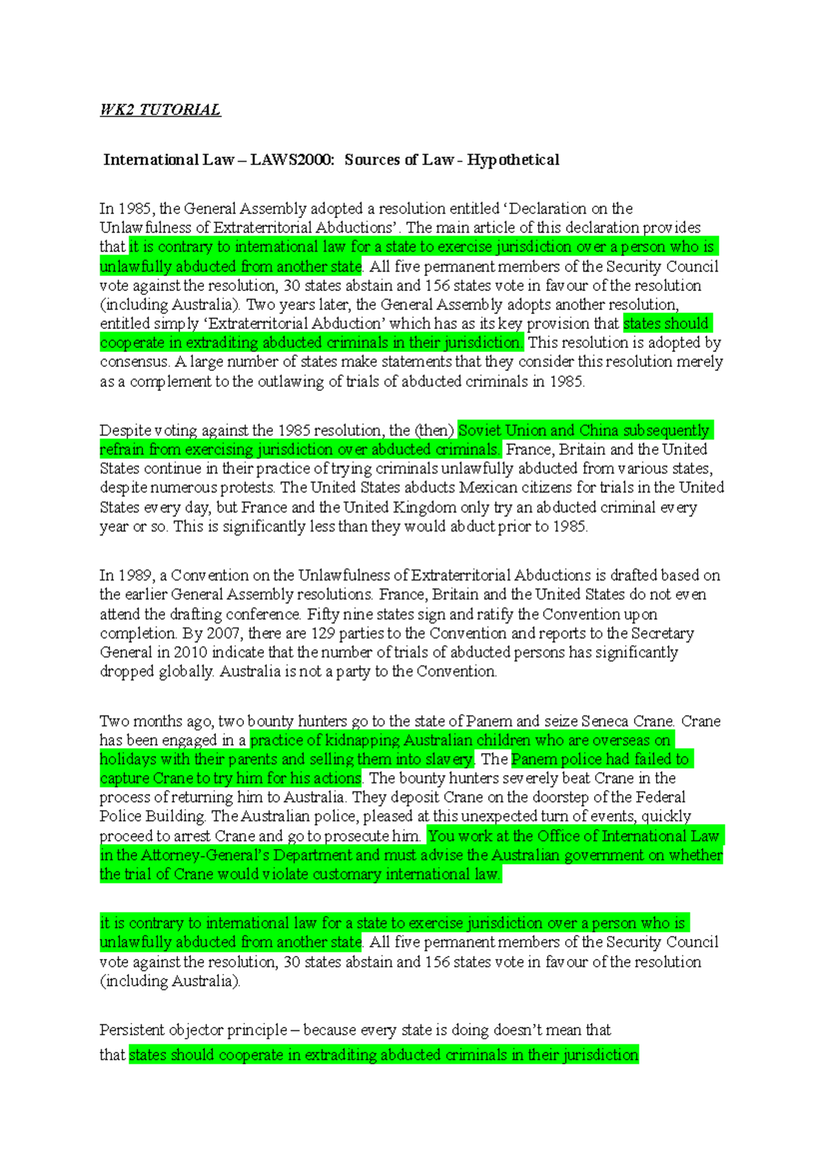 International Tutorials - WK2 TUTORIAL International Law – LAWS2000 ...