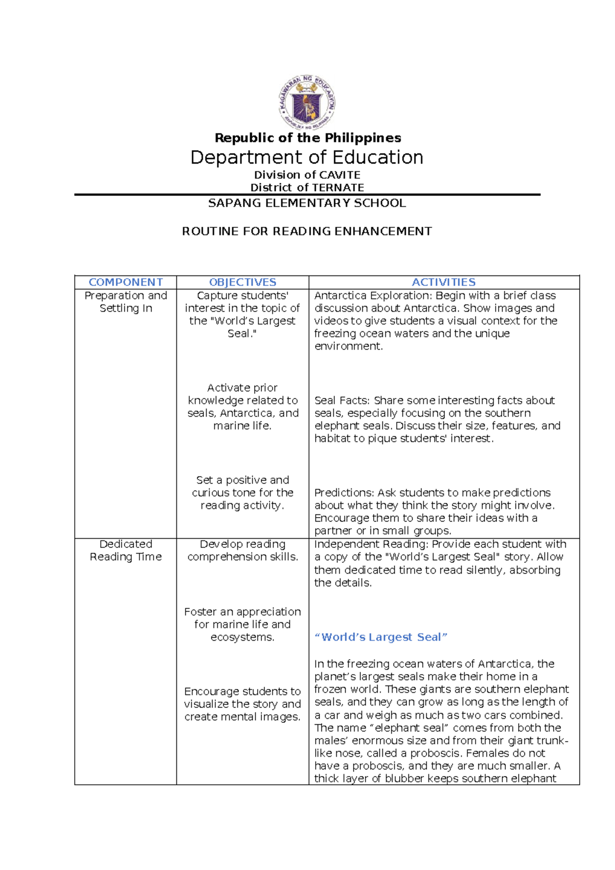 NRP grade 6 Reading Enhancement March 1 - Republic of the Philippines ...
