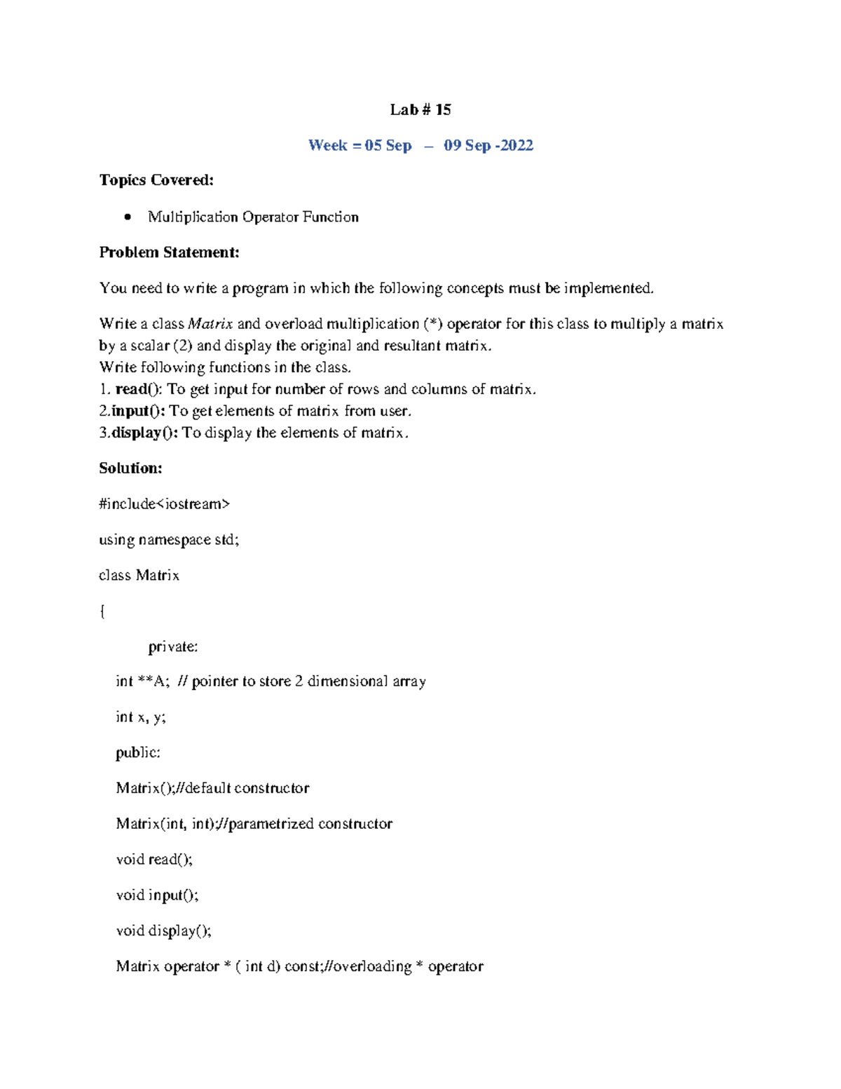 CS201PProblem Statement - Lab # 15 Week = 05 Sep – 09 Sep - Topics ...