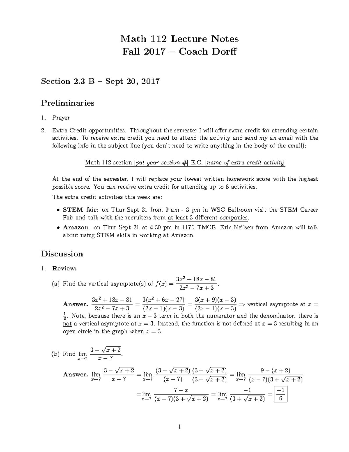 Sect 2.3 Part 2 - Math 112 Lecture Notes Fall 2017 – Coach Dorff ...