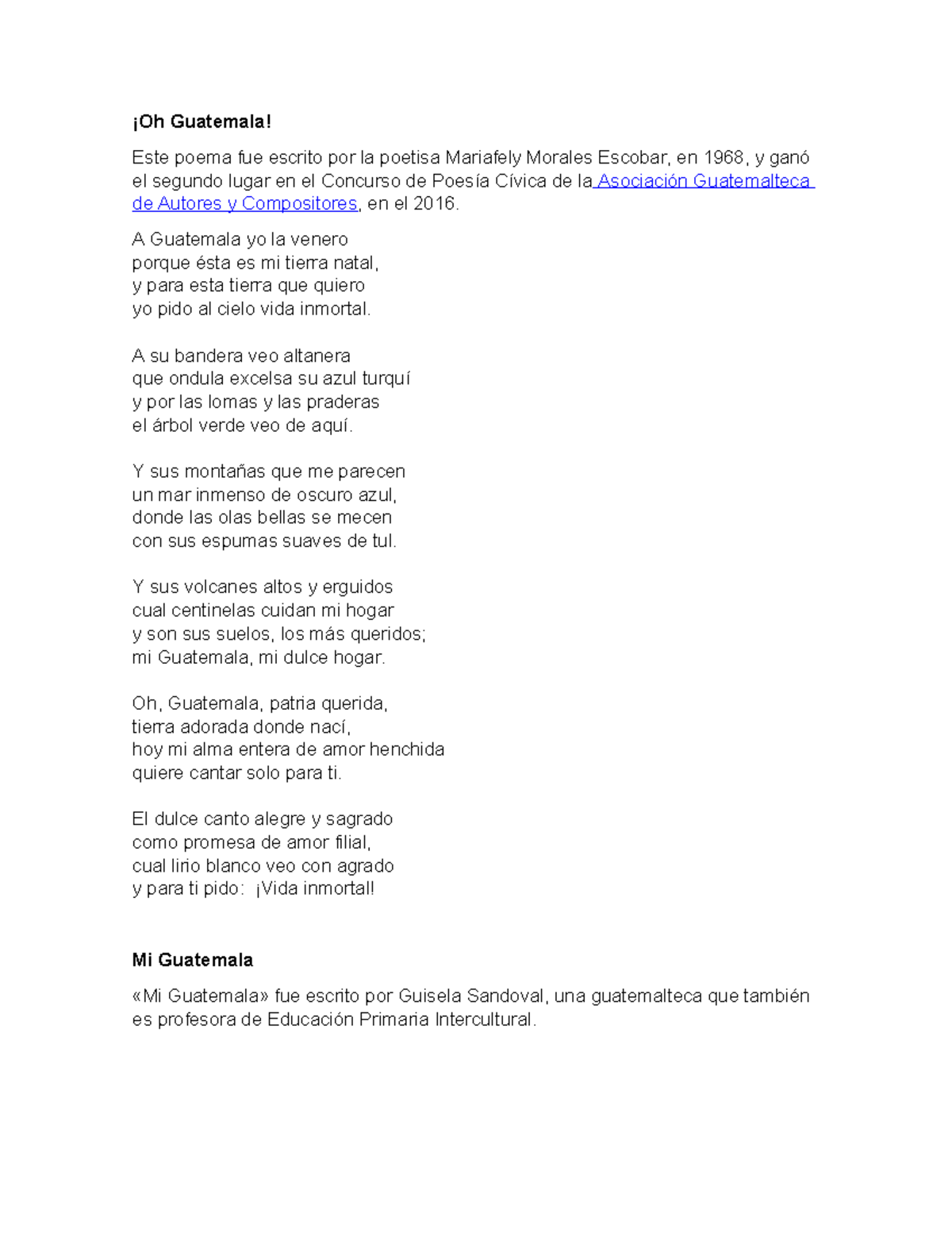 Poemas 2024 - Hello - ¡Oh Guatemala! Este poema fue escrito por la ...