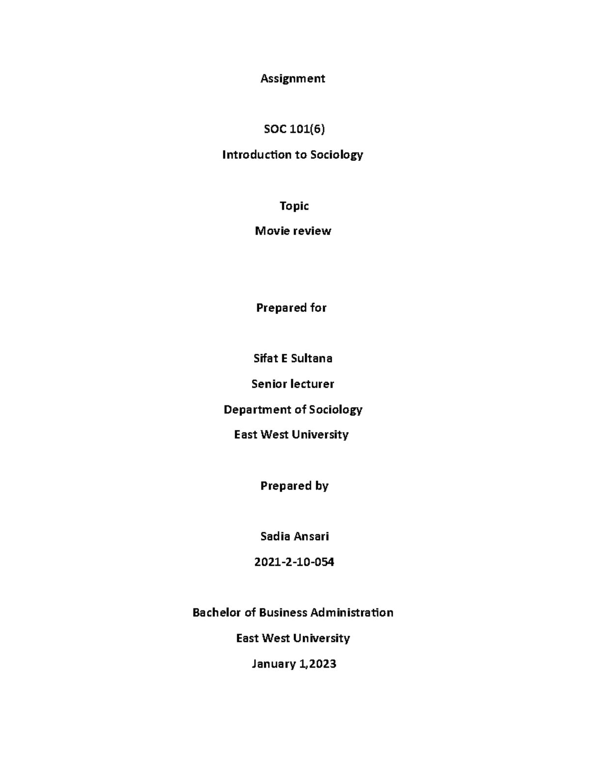 Assignment soc - note - Assignment SOC 101(6) Introduction to Sociology ...