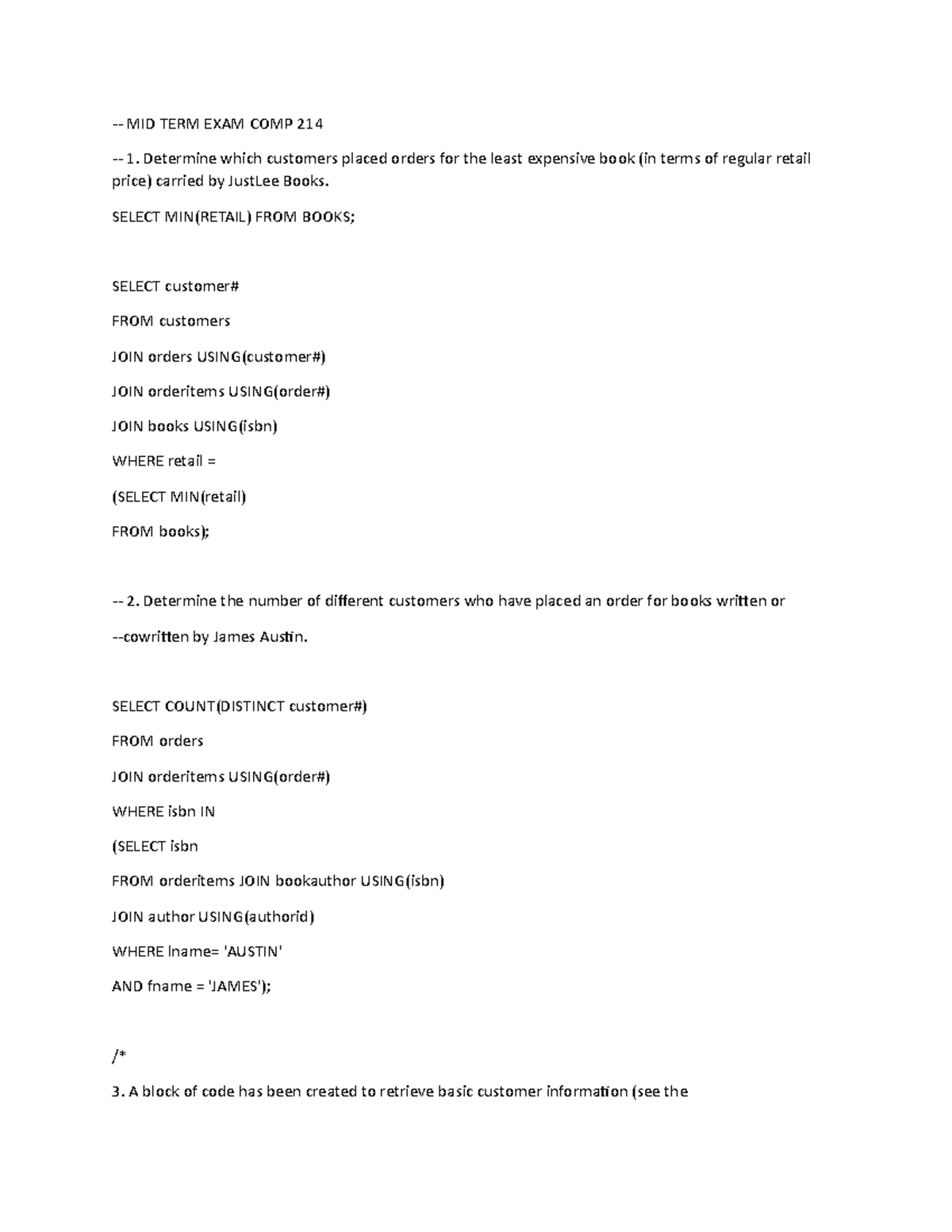 Advanced Database Midterm Exam Answer Sheet MID TERM EXAM COMP 214