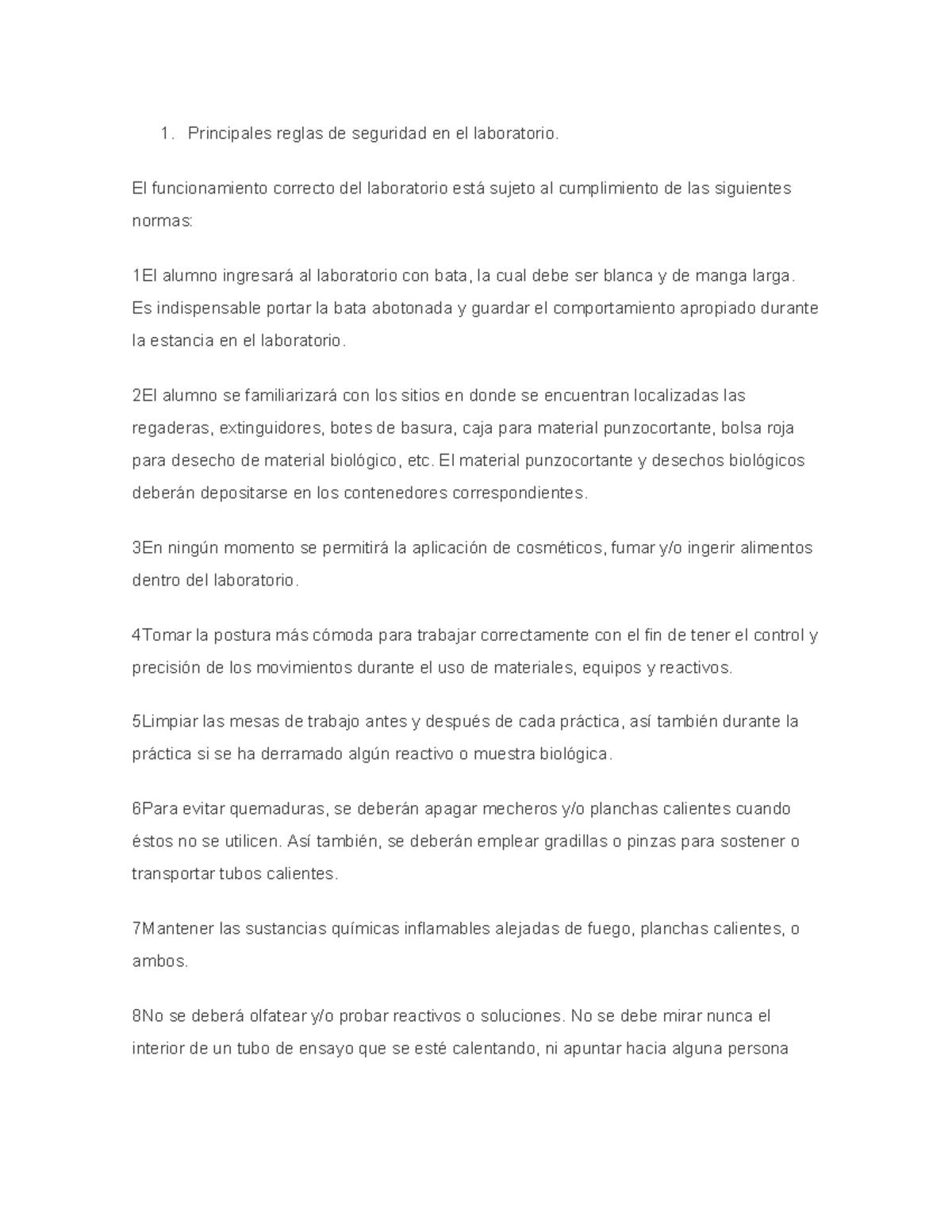 Principales reglas de seguridad en el laboratorio - 1. Principales ...