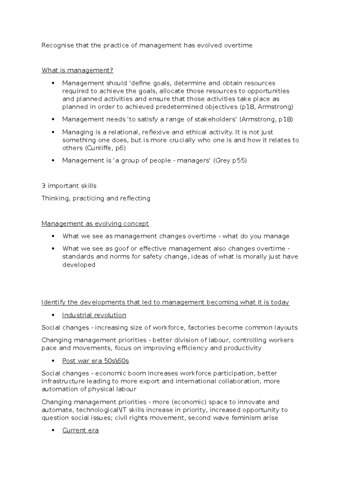 Week 1 notes - Summary Introduction to Management - Recognise that the ...