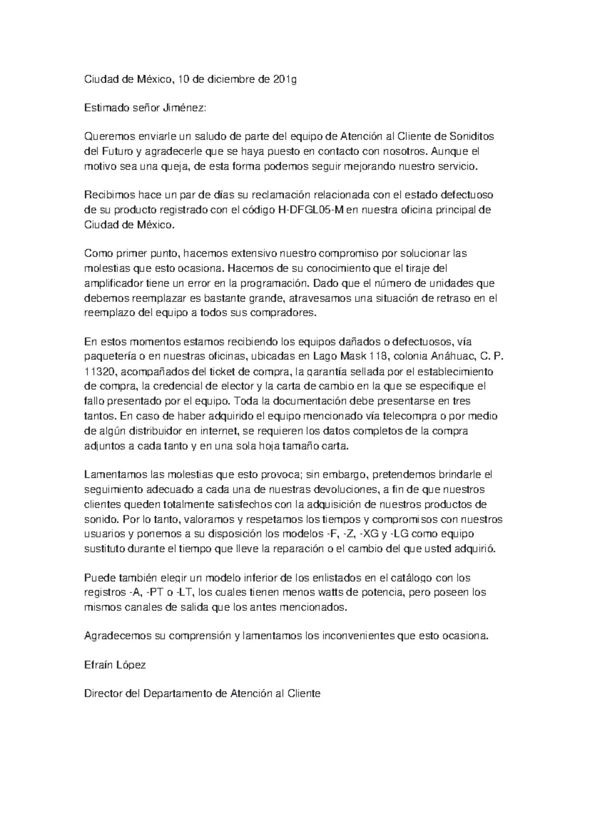 Carta 3 - Exani ii - Ciudad de México, 10 de diciembre de 201g Estimado ...