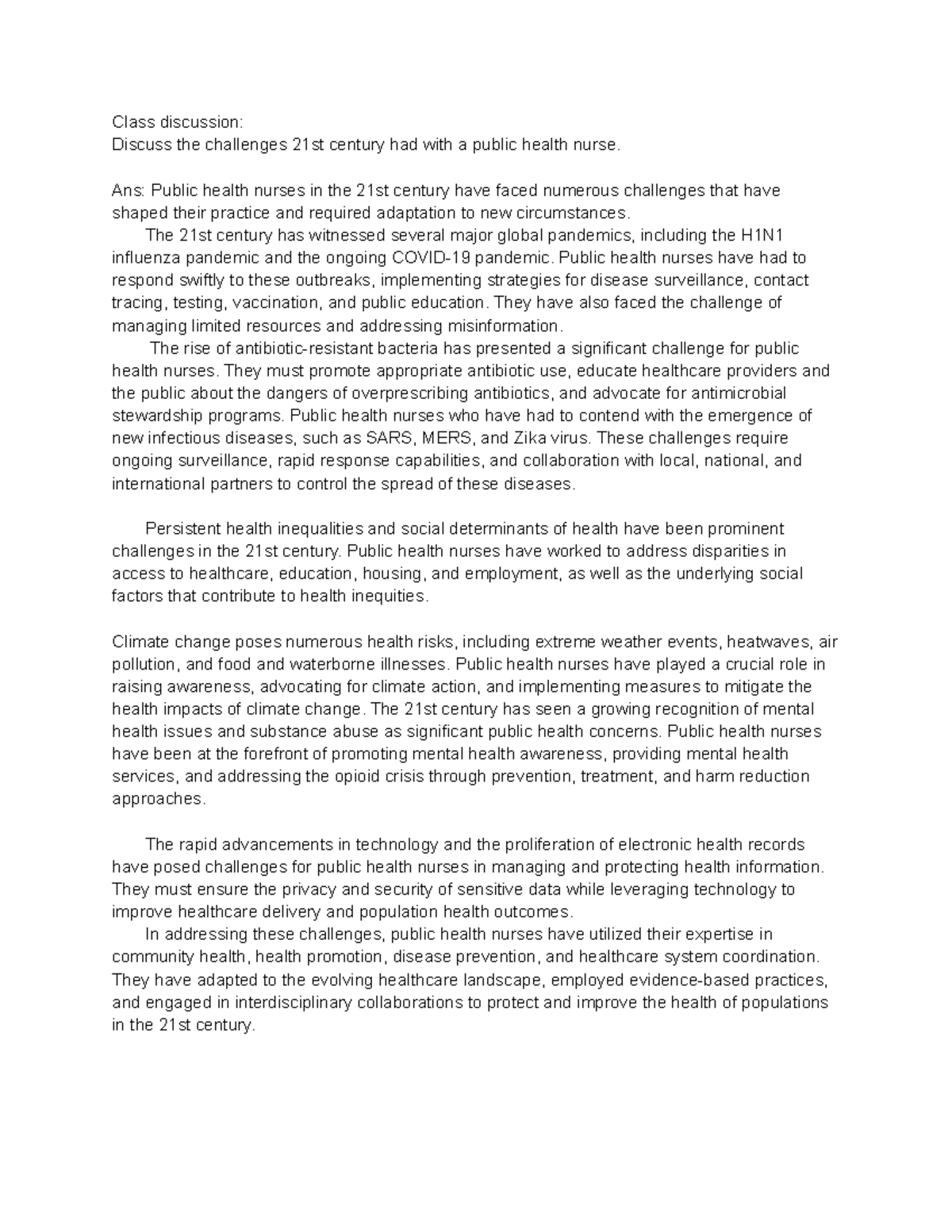 Community assignment - NUR 460 - LIU - Studocu