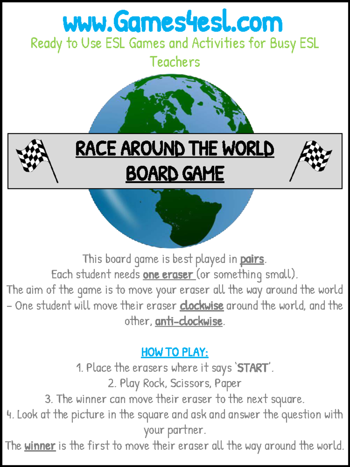 ESL Boardgame Food Race Around The World - Games4esl Ready to Use ESL ...