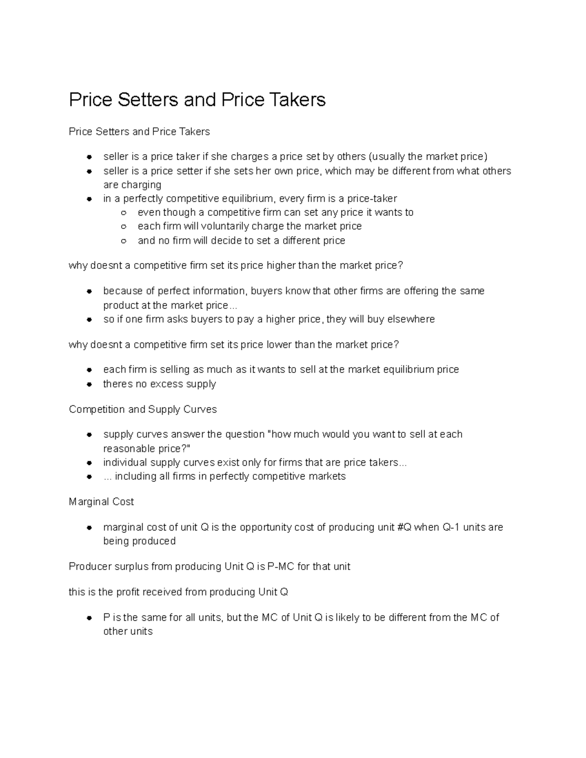 EC101 Module 2 - Lecture notes for Midterm 2 - Price Setters and Price ...