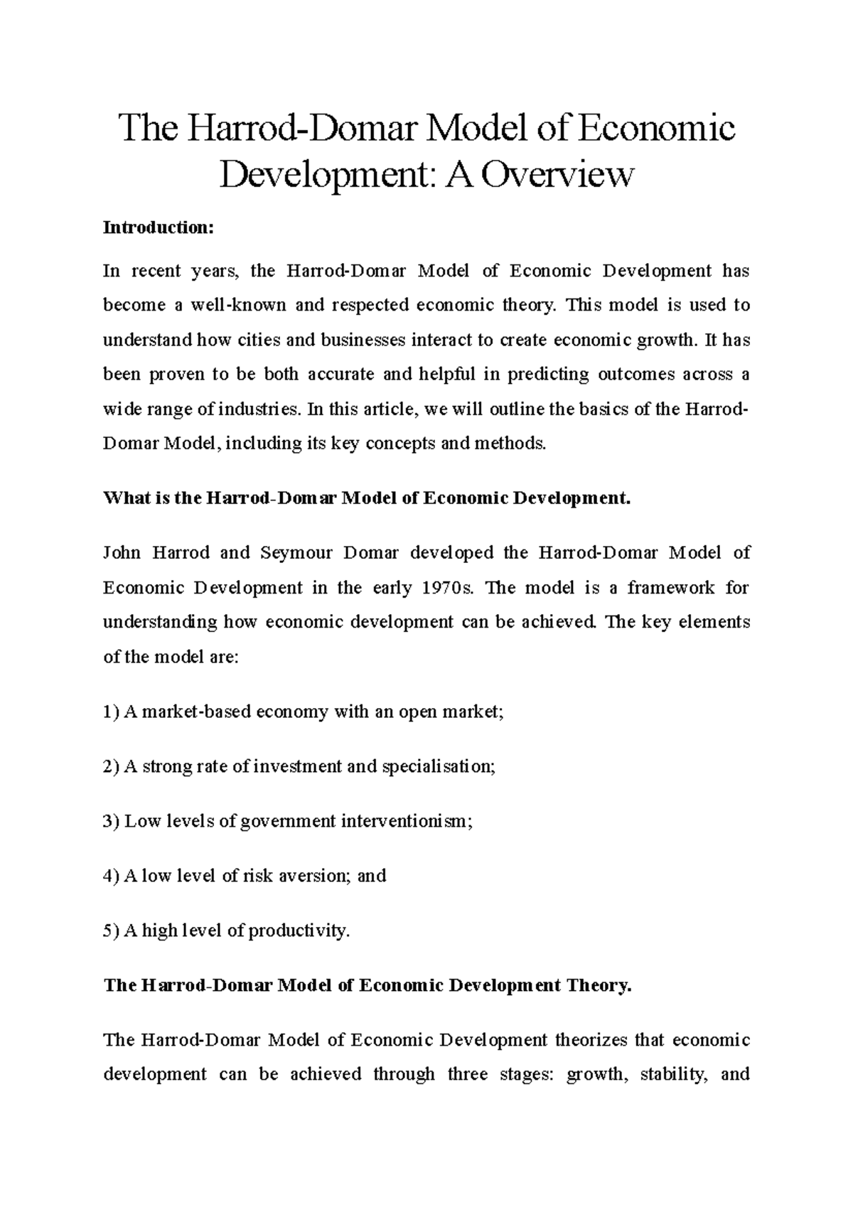 The Harrod-Domar Model of Econ omic Development A Overview - The Harrod ...