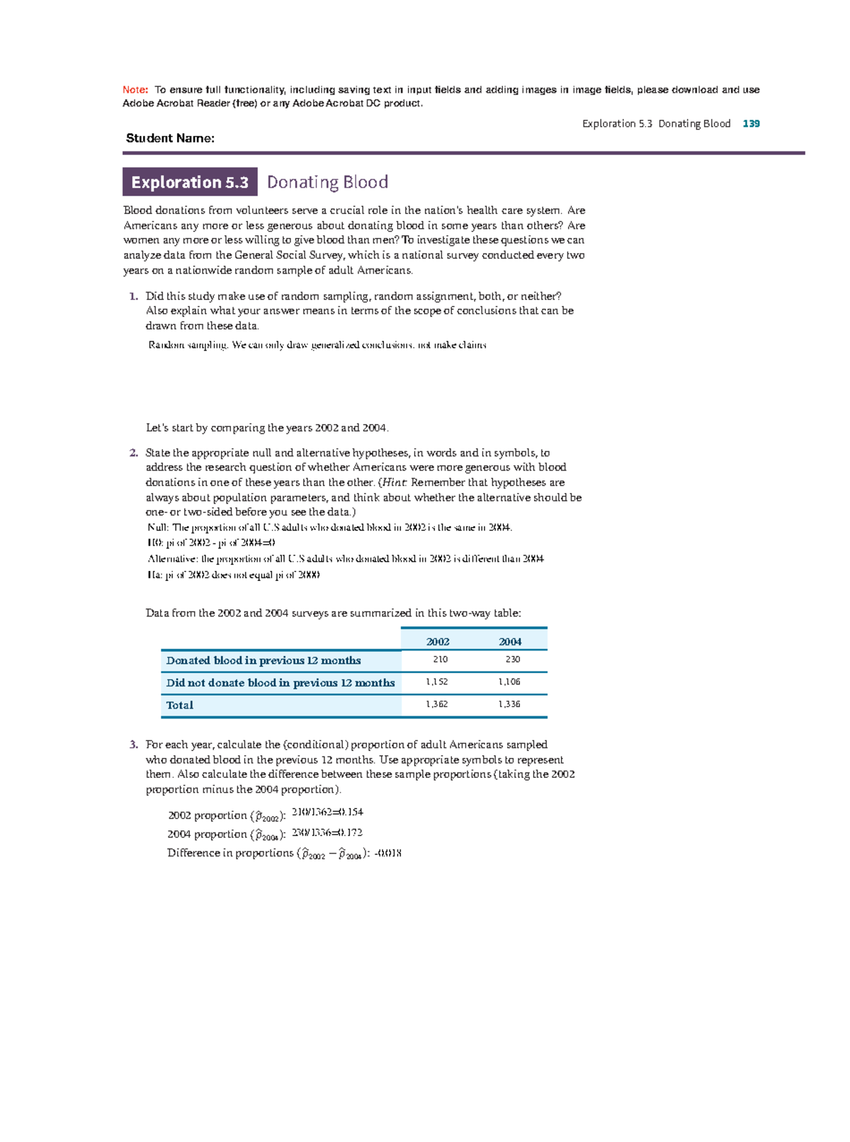 C05Exploration 5 3 Interactive Workbook - Exploration 5 Donating Blood 139 Note: To ensure full ...