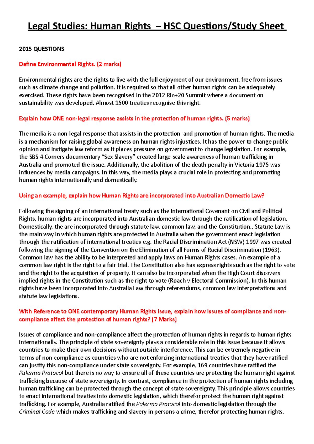 Human Rights – HSC Questions Answers (Neilab Osman) - Legal Studies ...