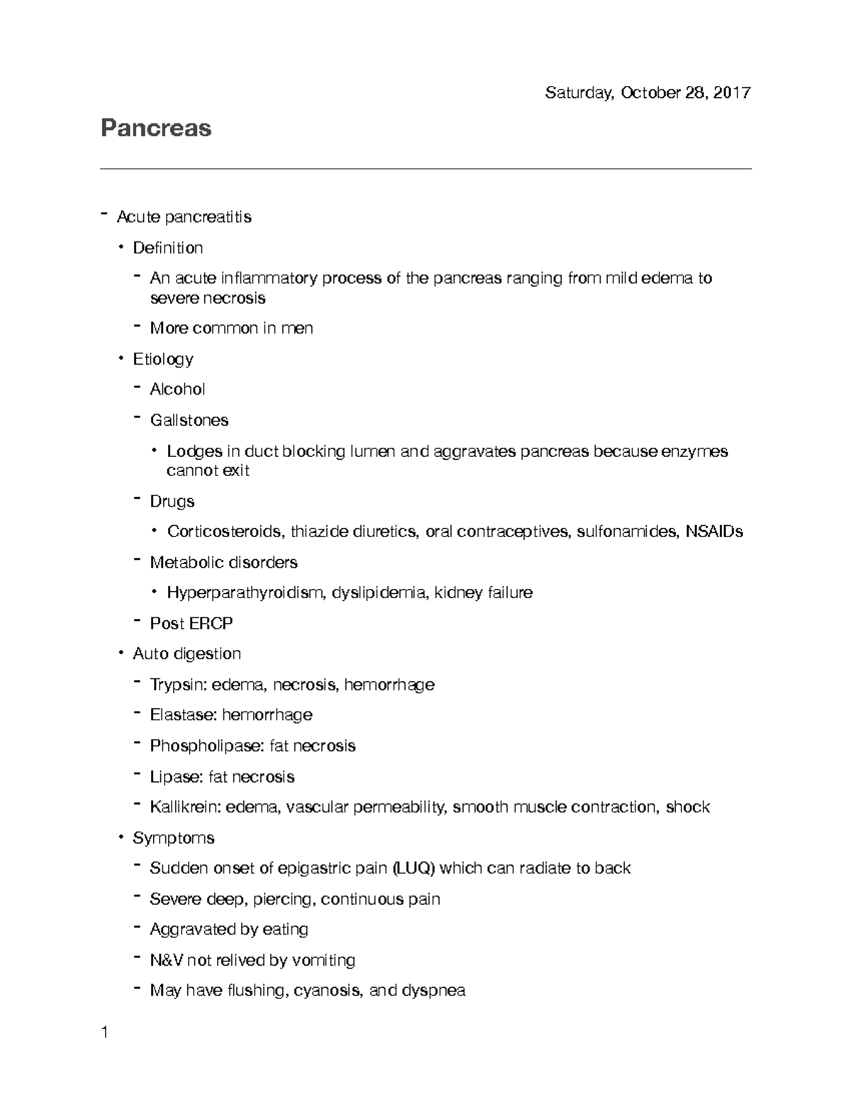 Pancreatic Notes - Dr Rickeard - Saturday, October 28, 2017 Pancreas ...